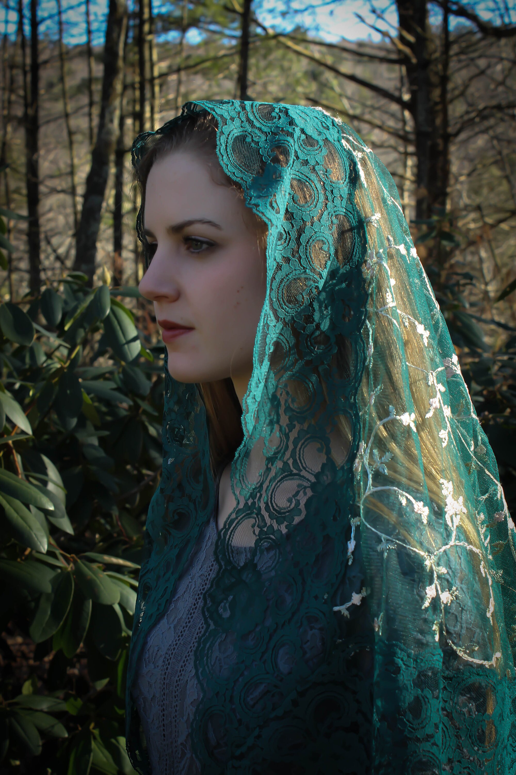 Evintage Veils~ Soft Green St Therese Little Flower D Shaped Lace ...