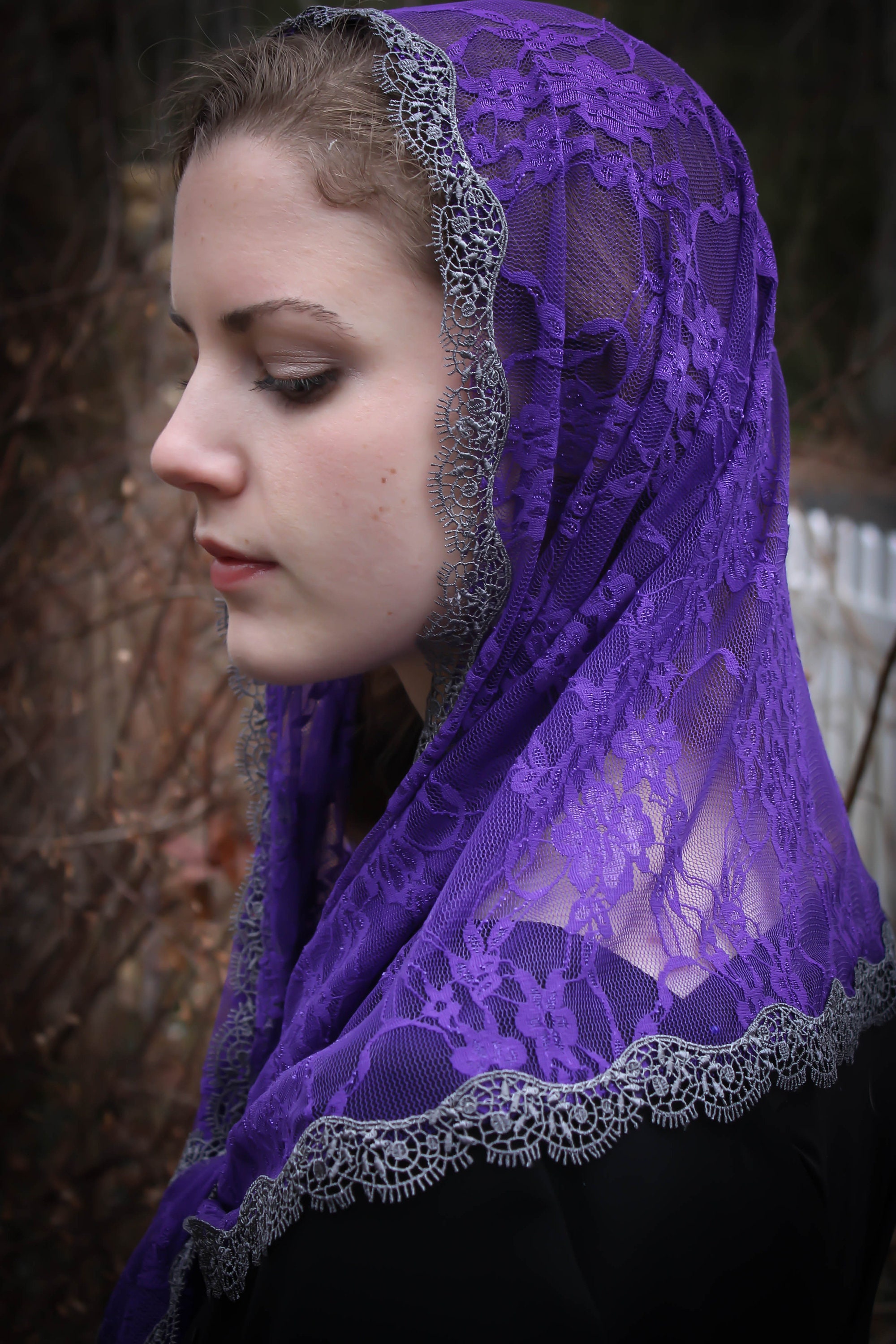 Evintage Veils~Our Lady of the Fields Purple Wildflowers Chapel Veil ...