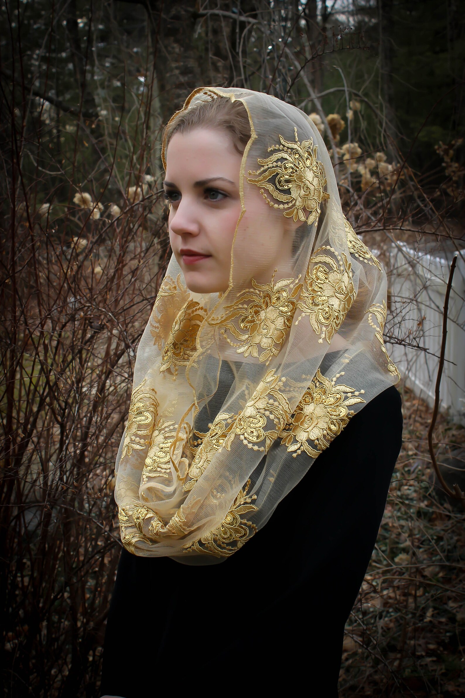 Evintage Veils~ Queen of Peace White/silver OR Gold on Champagne Sequin ...