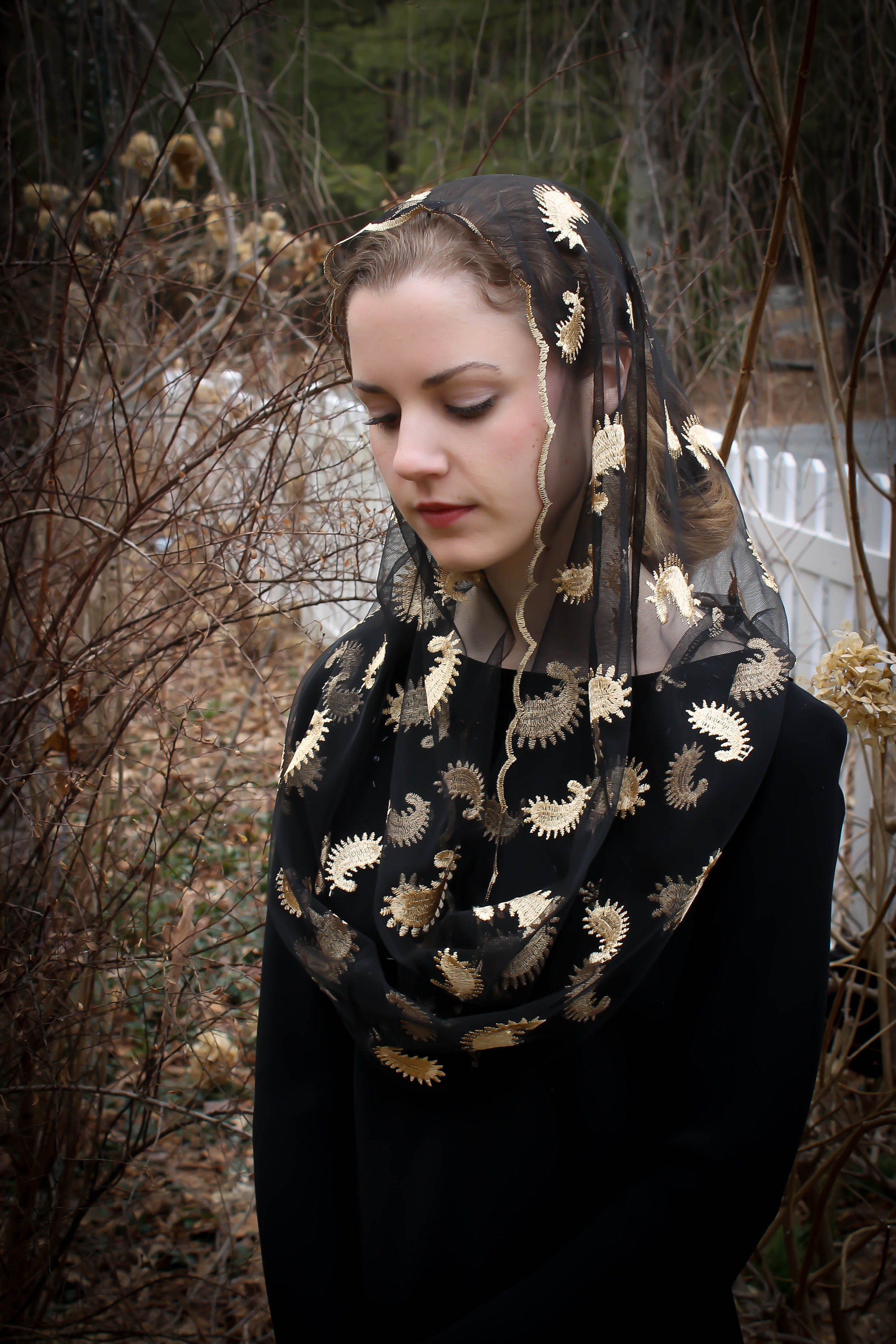 Evintage Veils~ NOT QUITE PERFECT Queen of Peace Soft Black & Gold ...