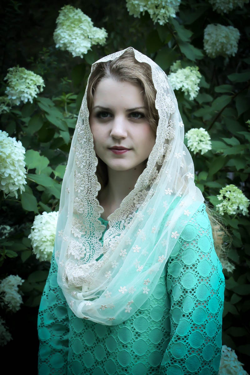 Evintage Veils~ NOT QUITE PERFECT Our Lady of the Lily Embroidered Lace ...