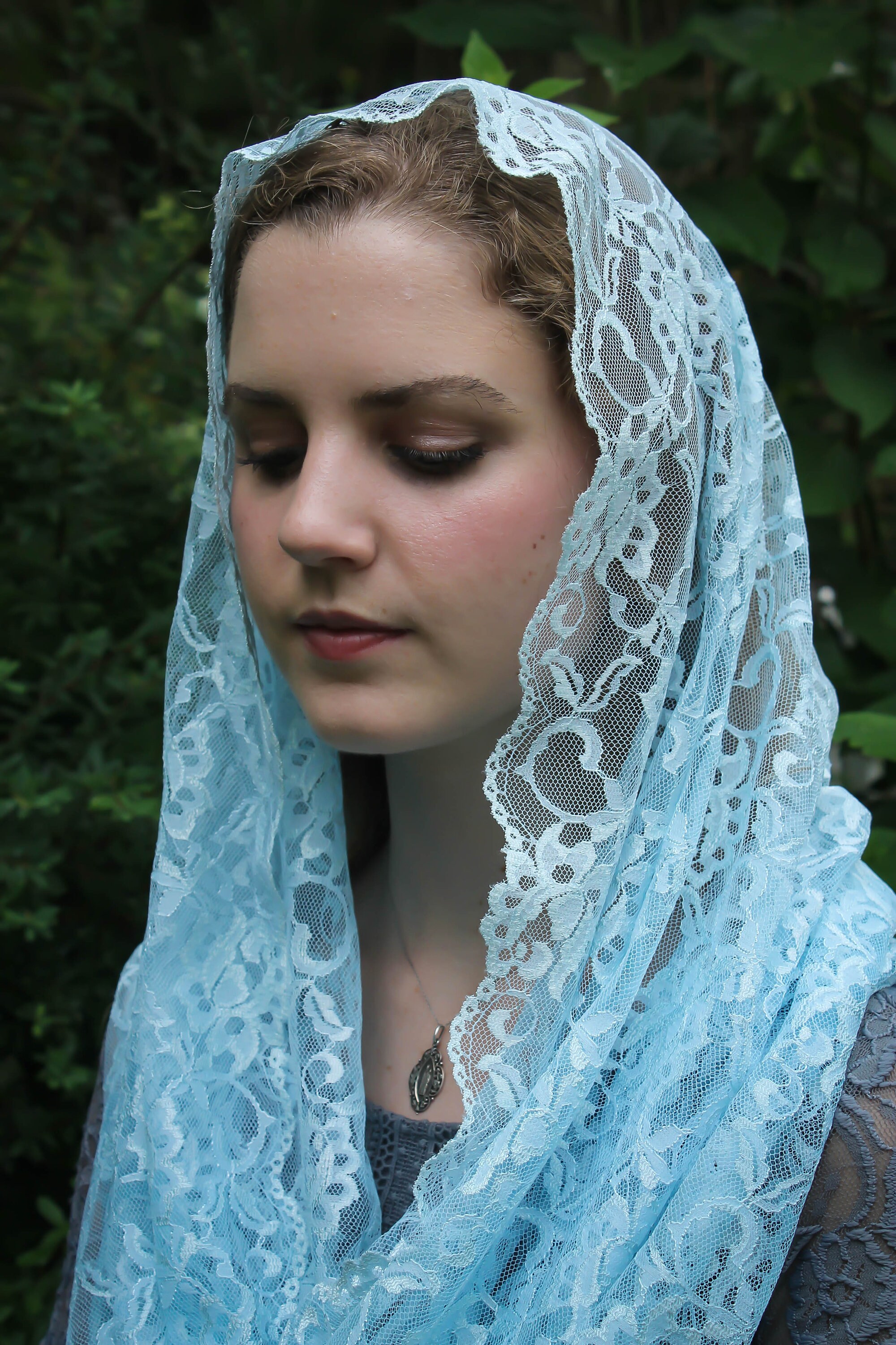 Evintage Veils: Lovely Marian Blue Chantilly Lace Infinity Mantilla ...