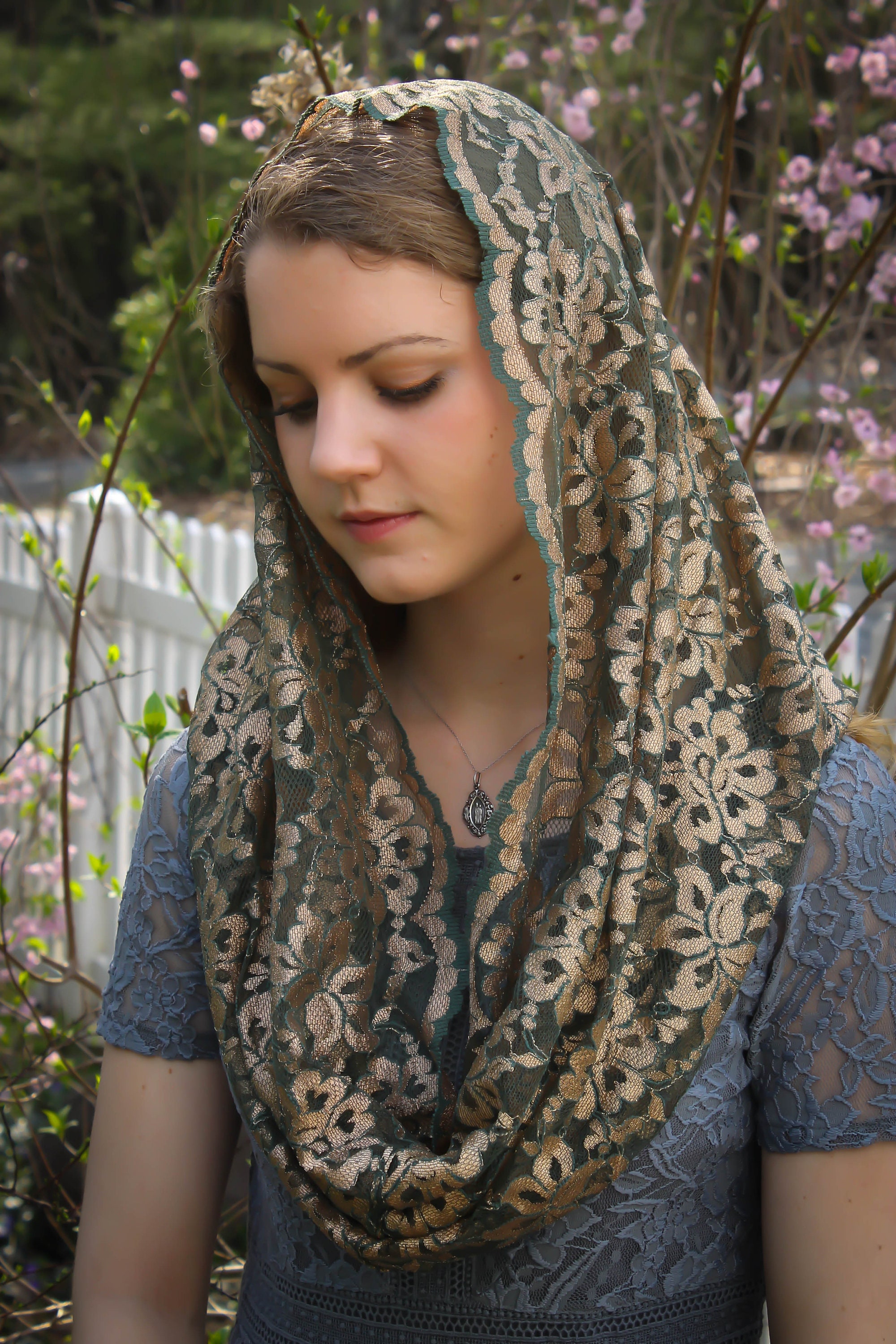 Evintage Veils~ Teal & Gold Embroidered Super Soft Lace Infinity Shape ...