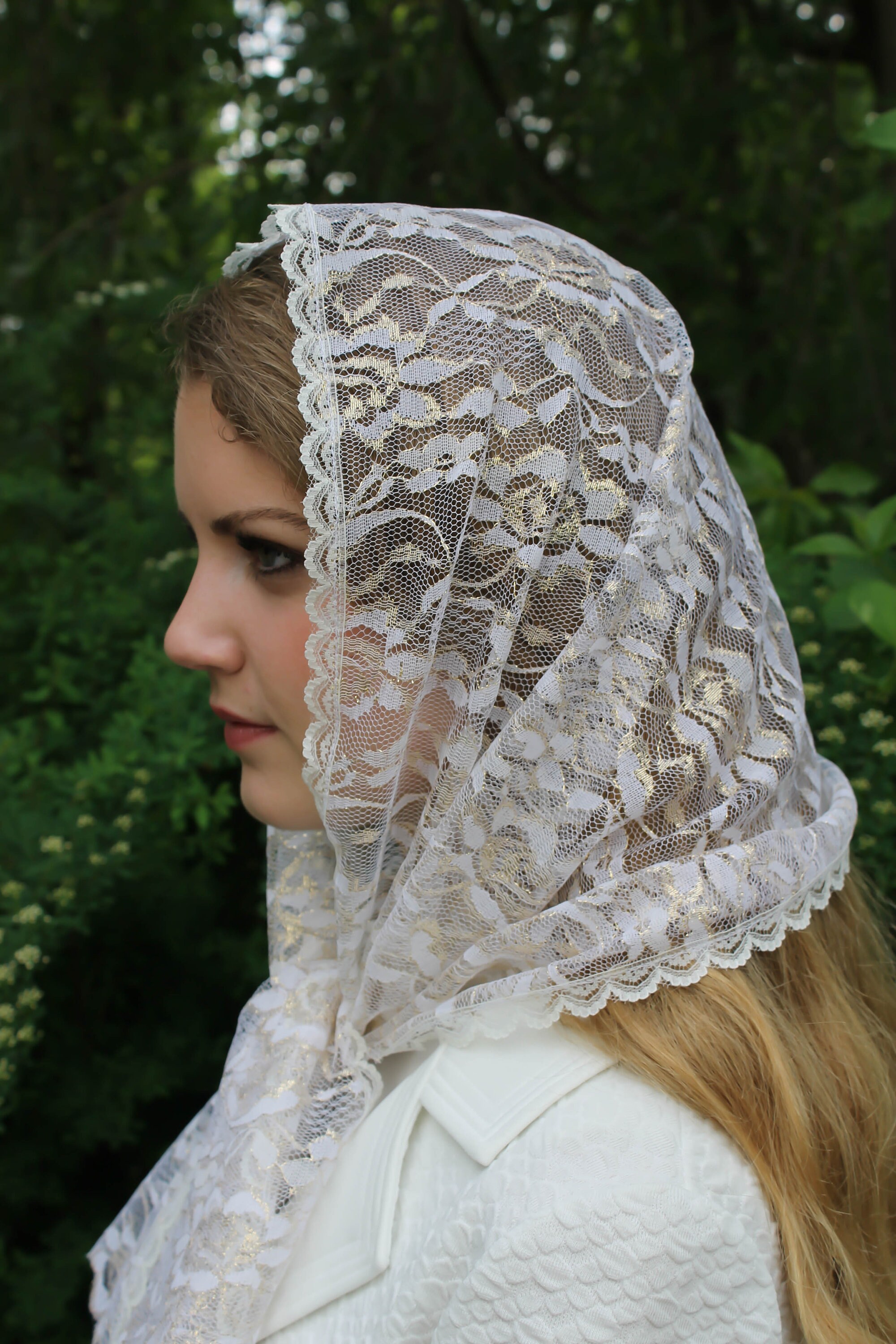 Evintage Veils~ Soft White and Gold Wrap style Veil