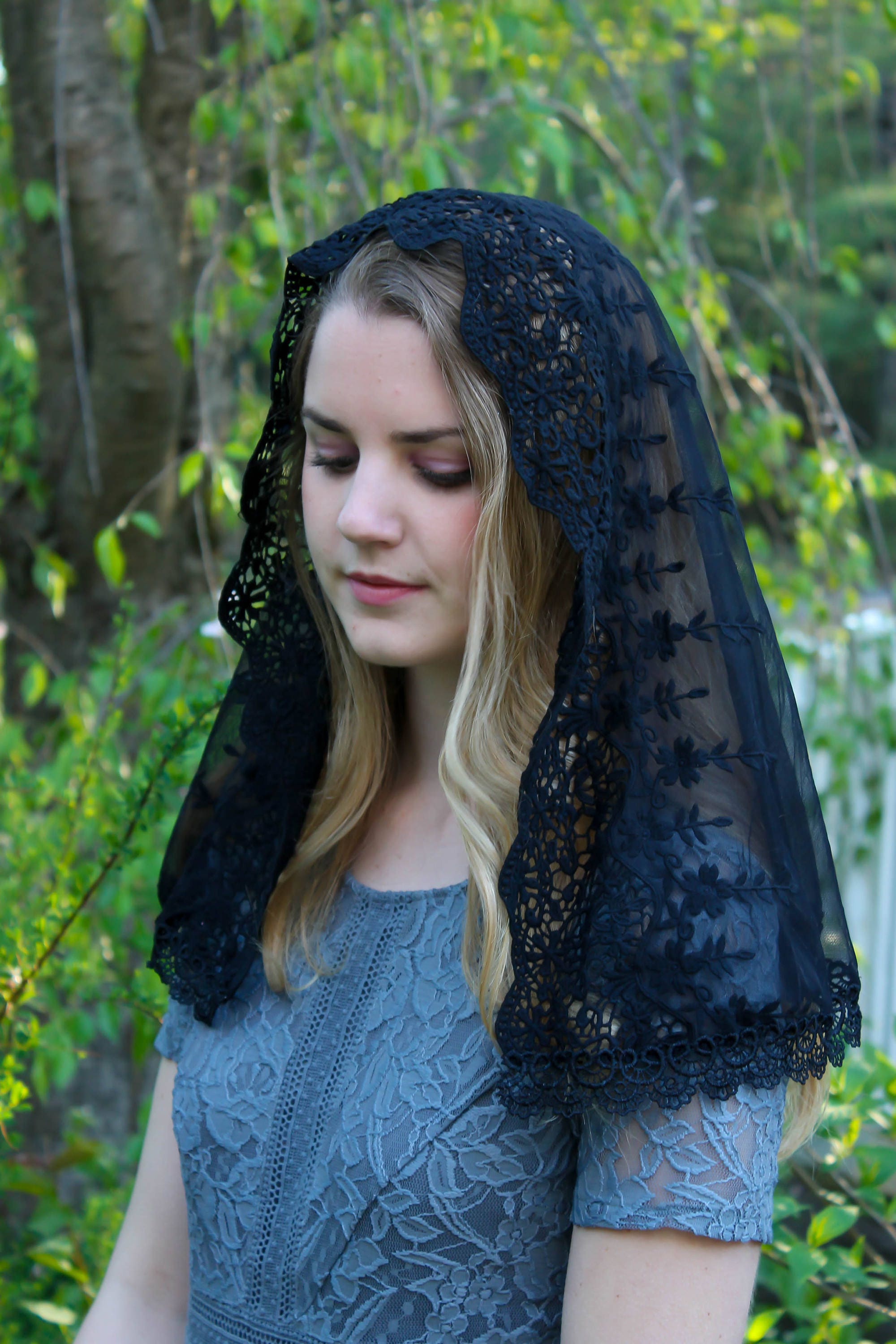 Evintage Veils~Black Lace French Chapel Veil Mantilla Head Covering ...