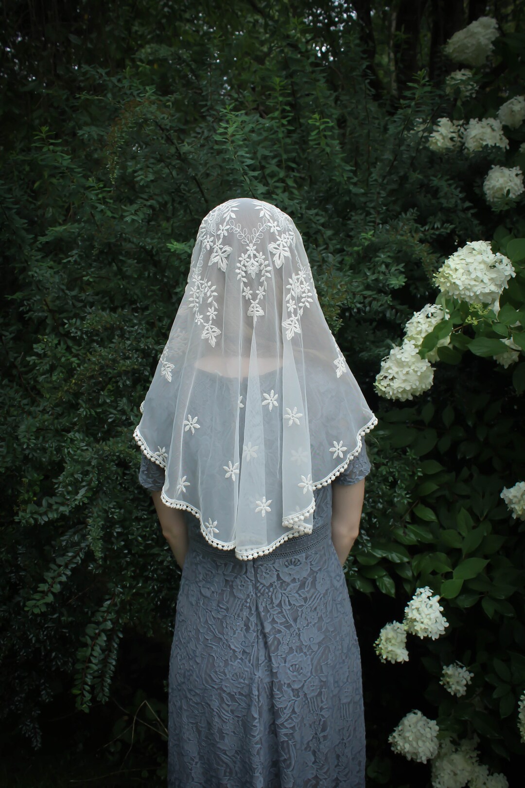 Evintage Veils~ Our Lady of Fatima Ivory Embroidered Lace Chapel Veil ...