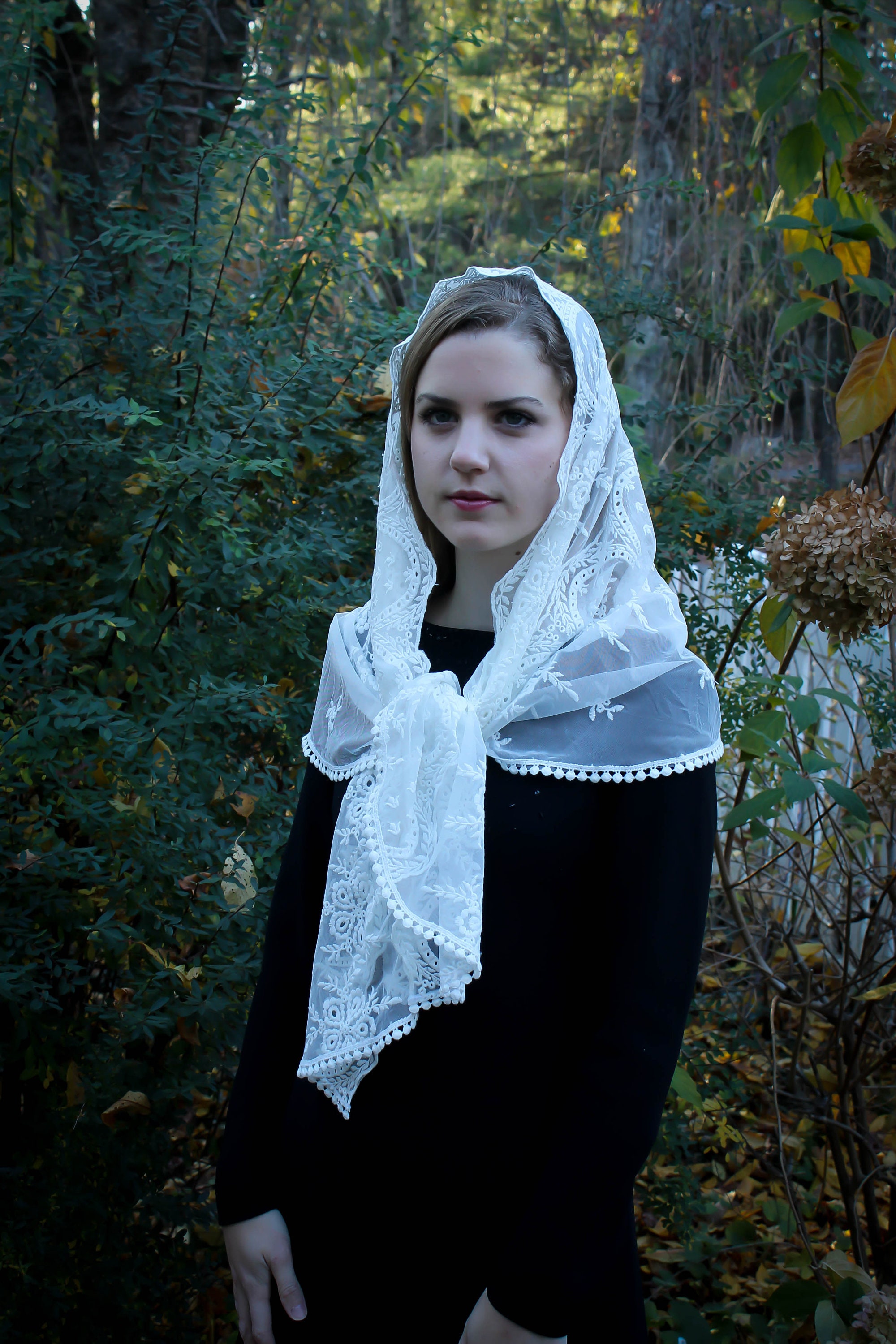 Evintage Veils~ Our Lady of Fatima Cream White OR Ivory Embroidered ...