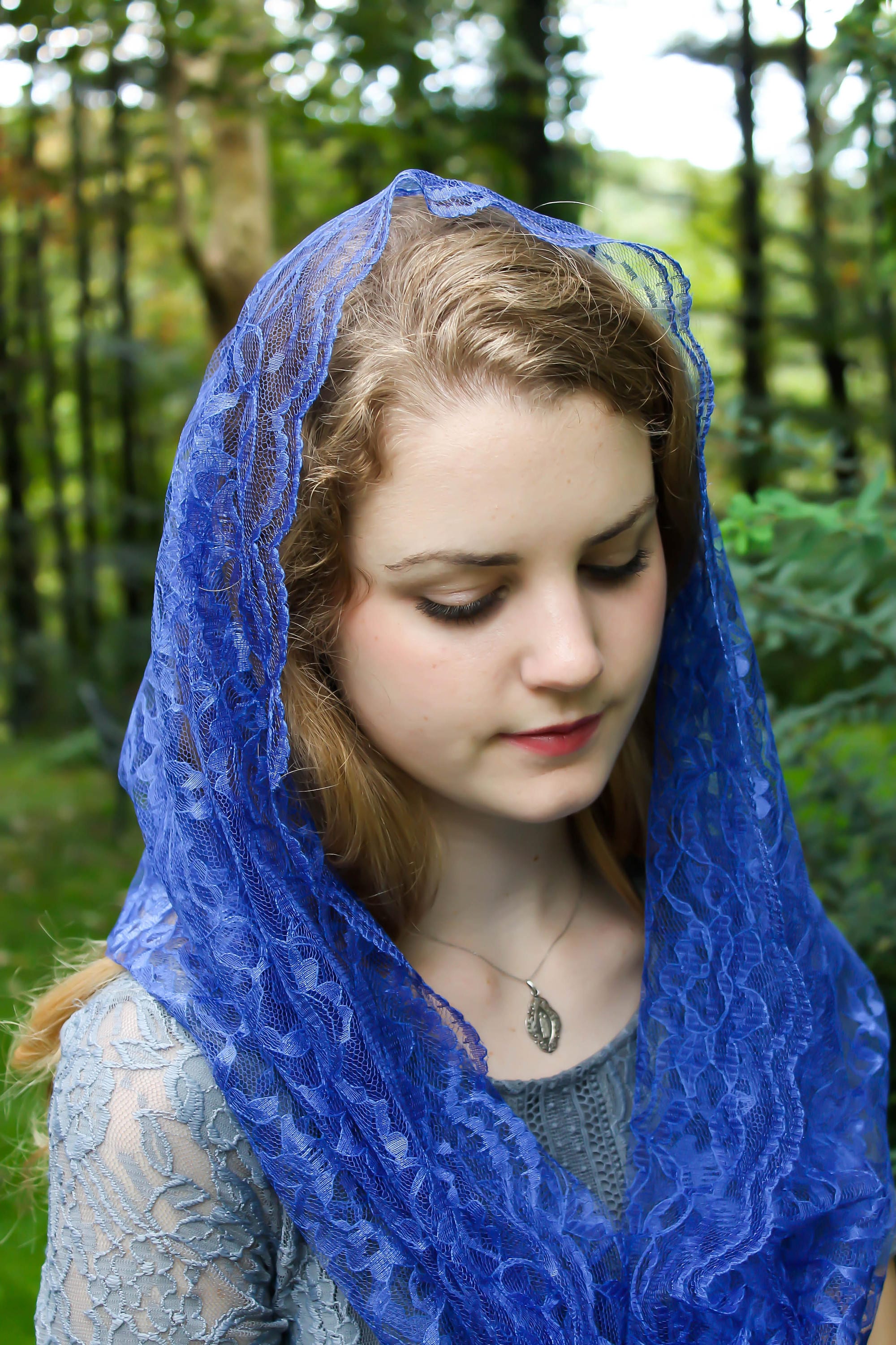 Evintage Veils: READY TO SHIP Marian Blue Soft Lace Infinity Chapel ...