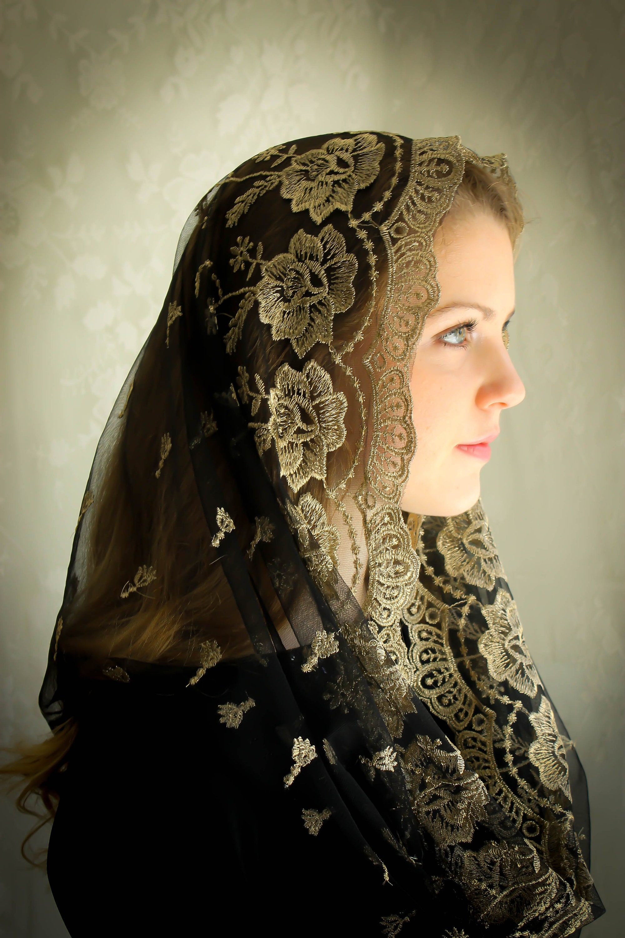 Evintage Veils~ Our Lady of Guadalupe Black & Gold Embroidered ...