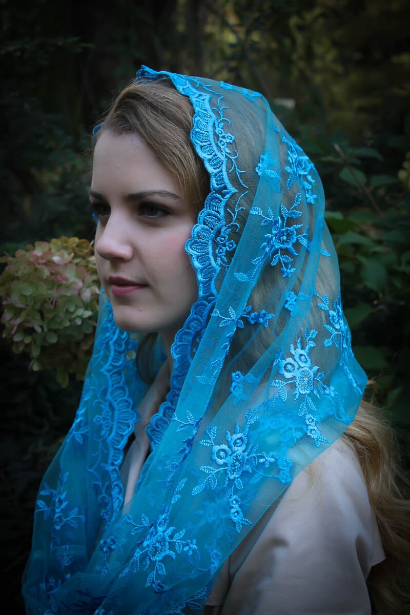 Evintage Veils~NOT QUITE PERFECT Our Lady Turquoise Scalloped ...