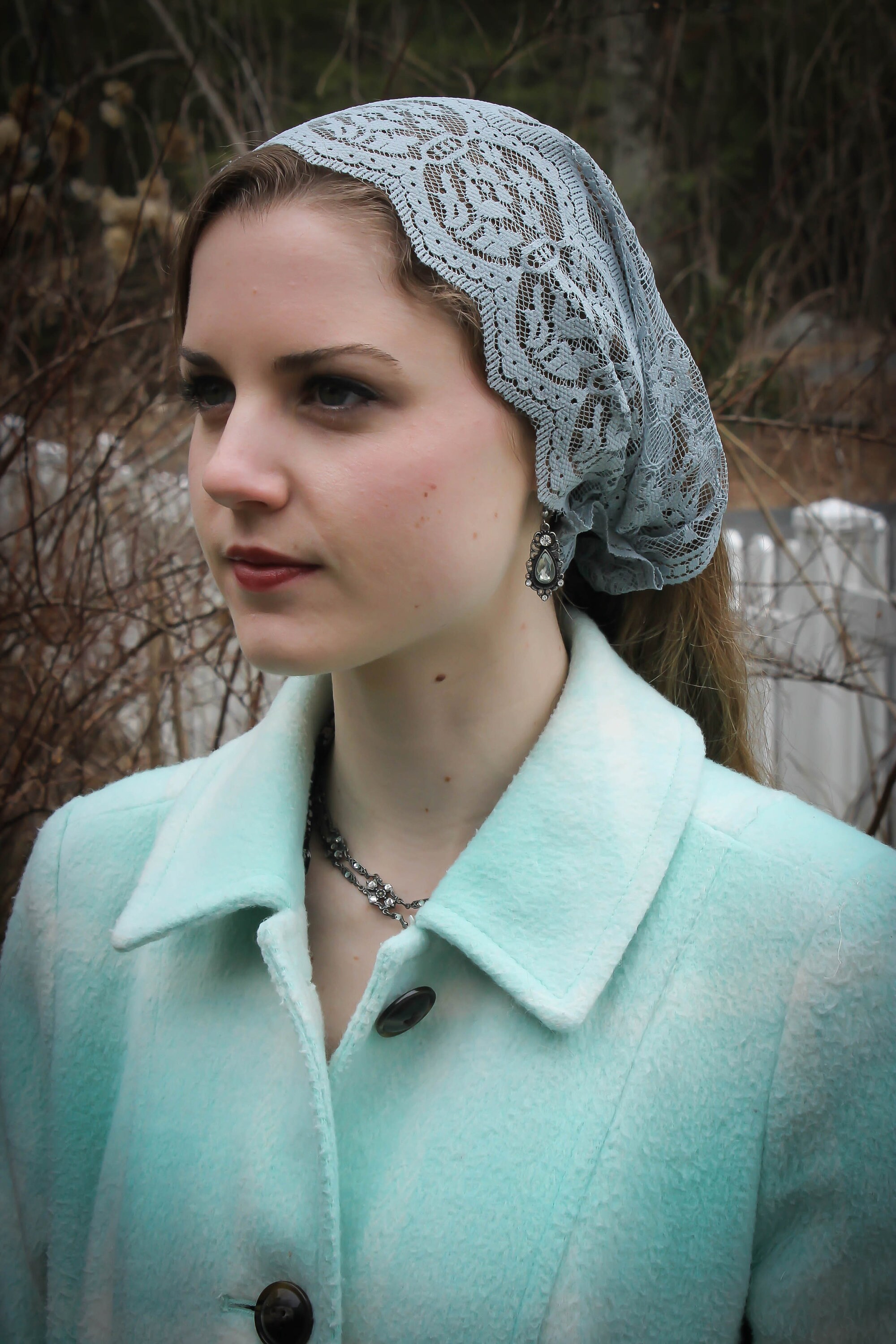 Evintage Veils~ So Soft Headwrap Deep Gray Chantilly Lace Headband ...
