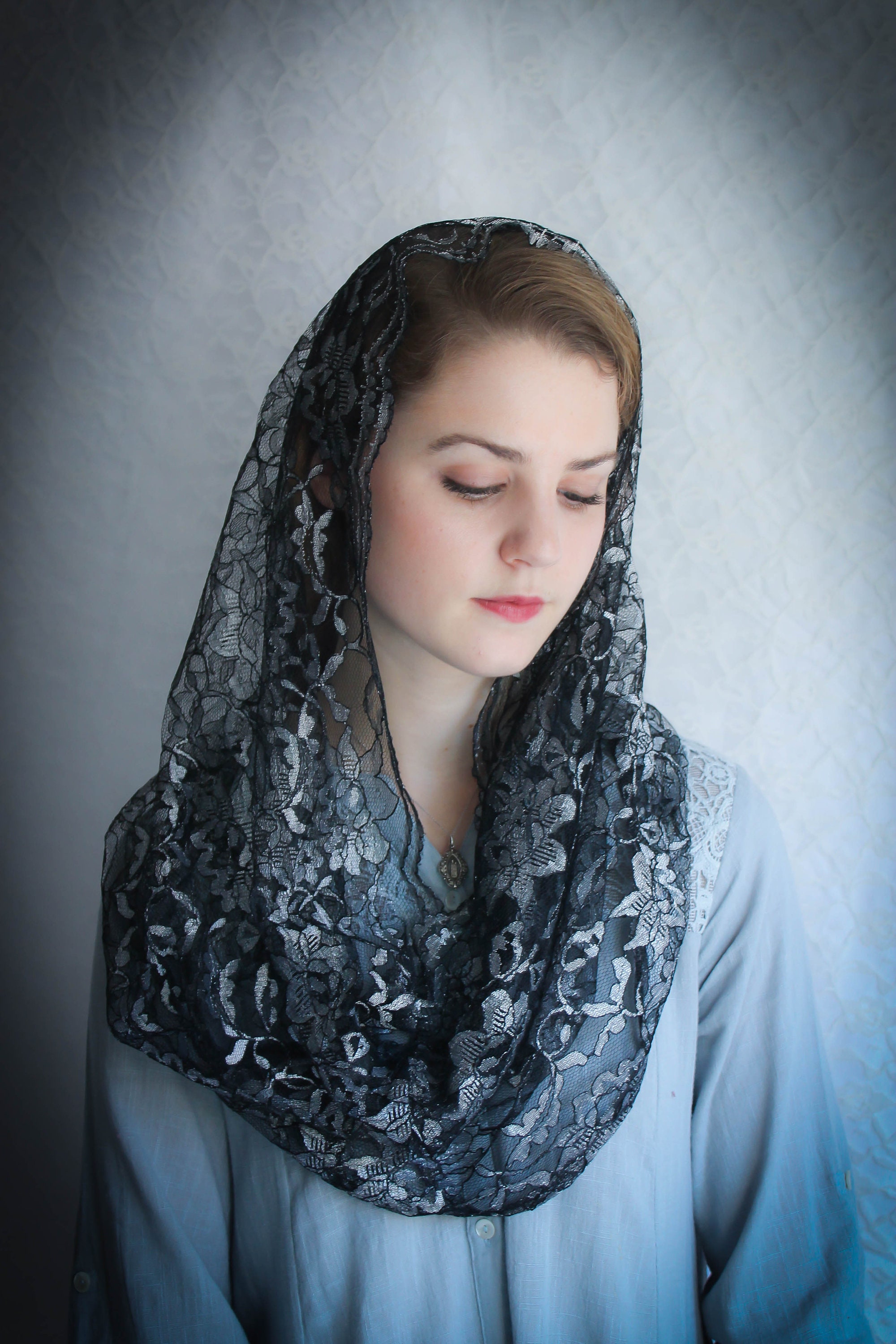 Evintage Veils~ Silver and Black Light Metallic Lace Embroidered ...