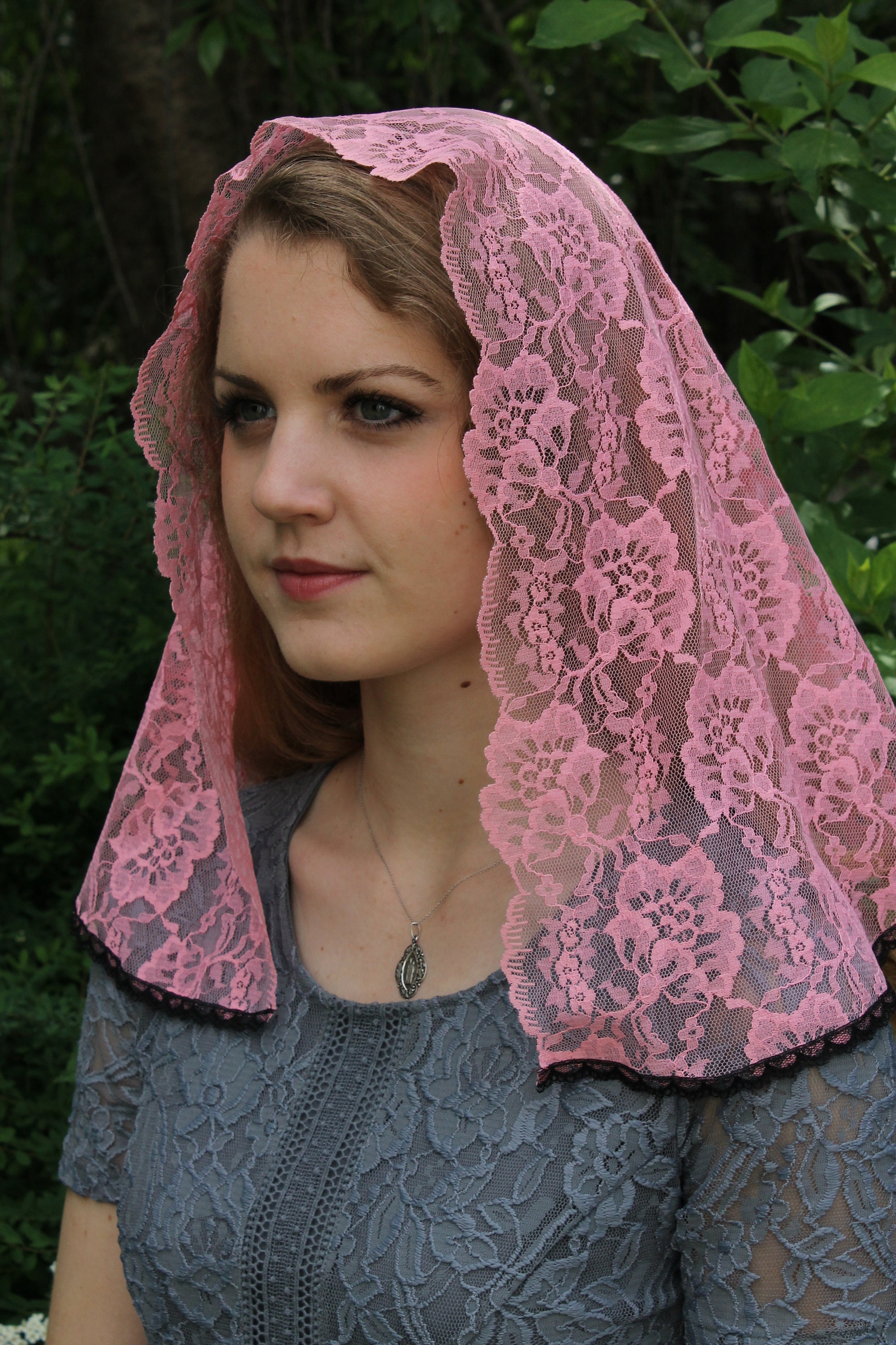 Evintage Veils~ Our Lady of the Rosary Joyful Mysteries Blush Pink ...
