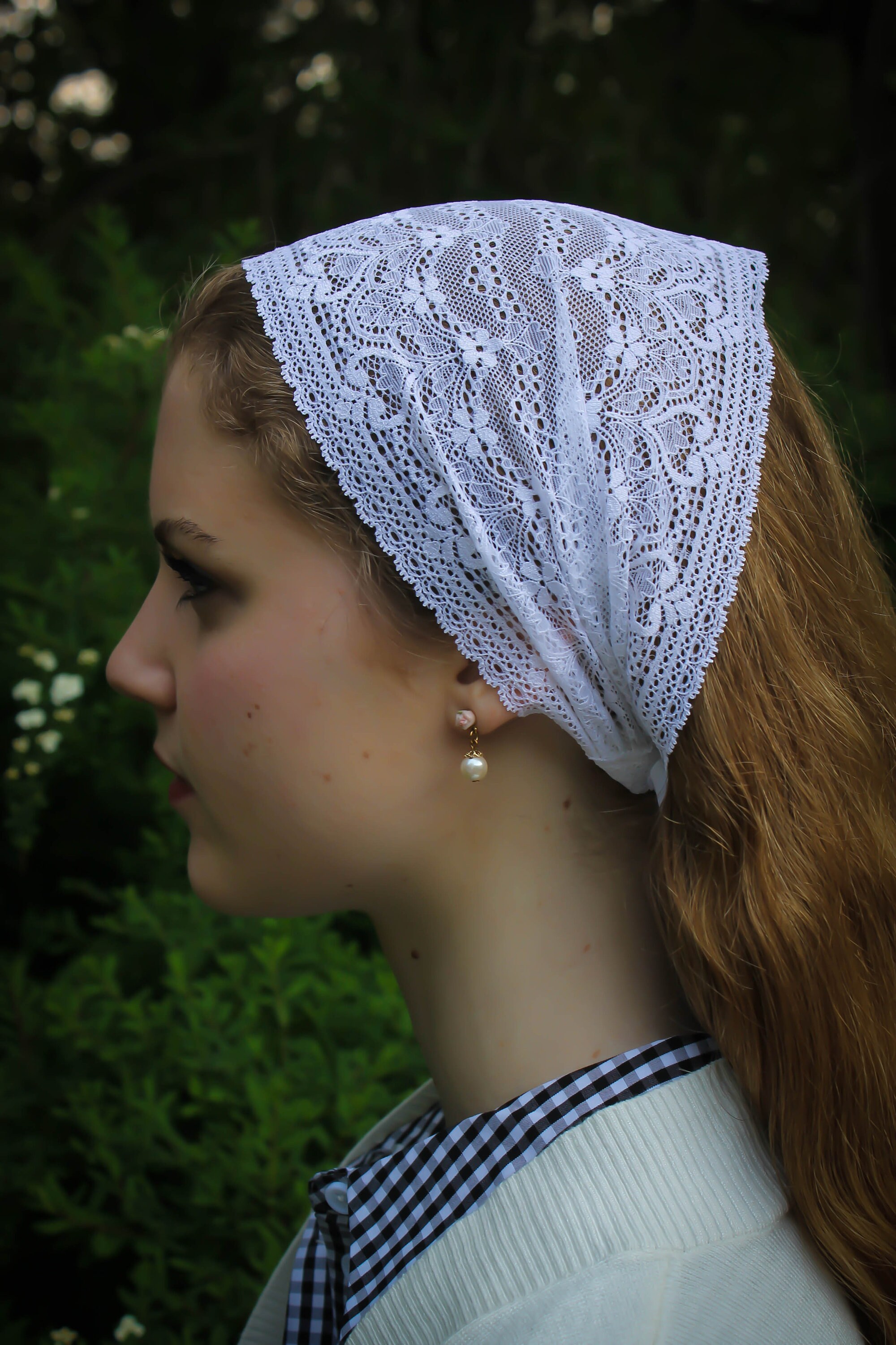 Evintage Veils~ So Soft Headwrap White Hearts & Flowers Embroidered ...