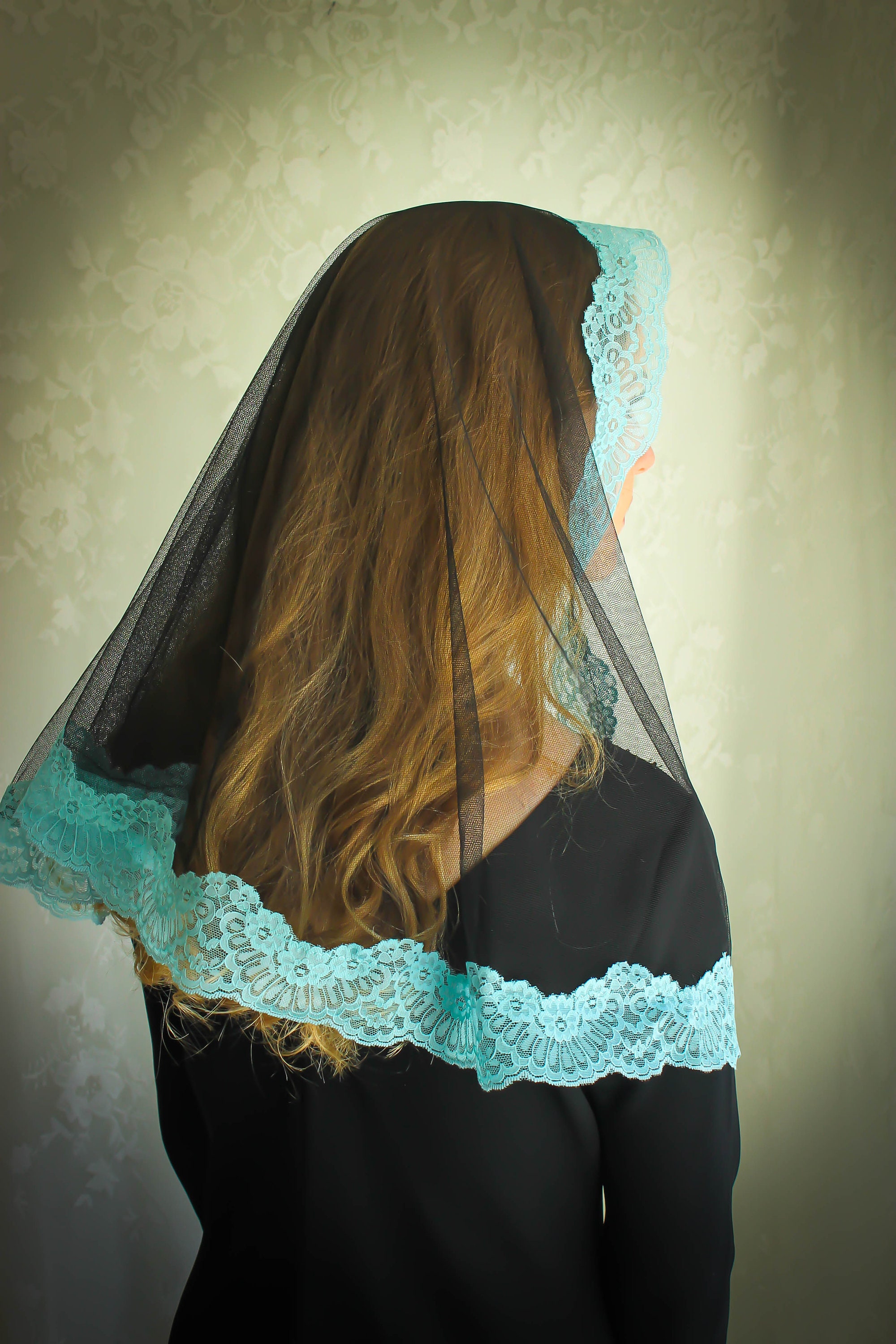 Evintage Veils~ Our Lady of the Rosary Joyful Mysteries Seafoam Green ...