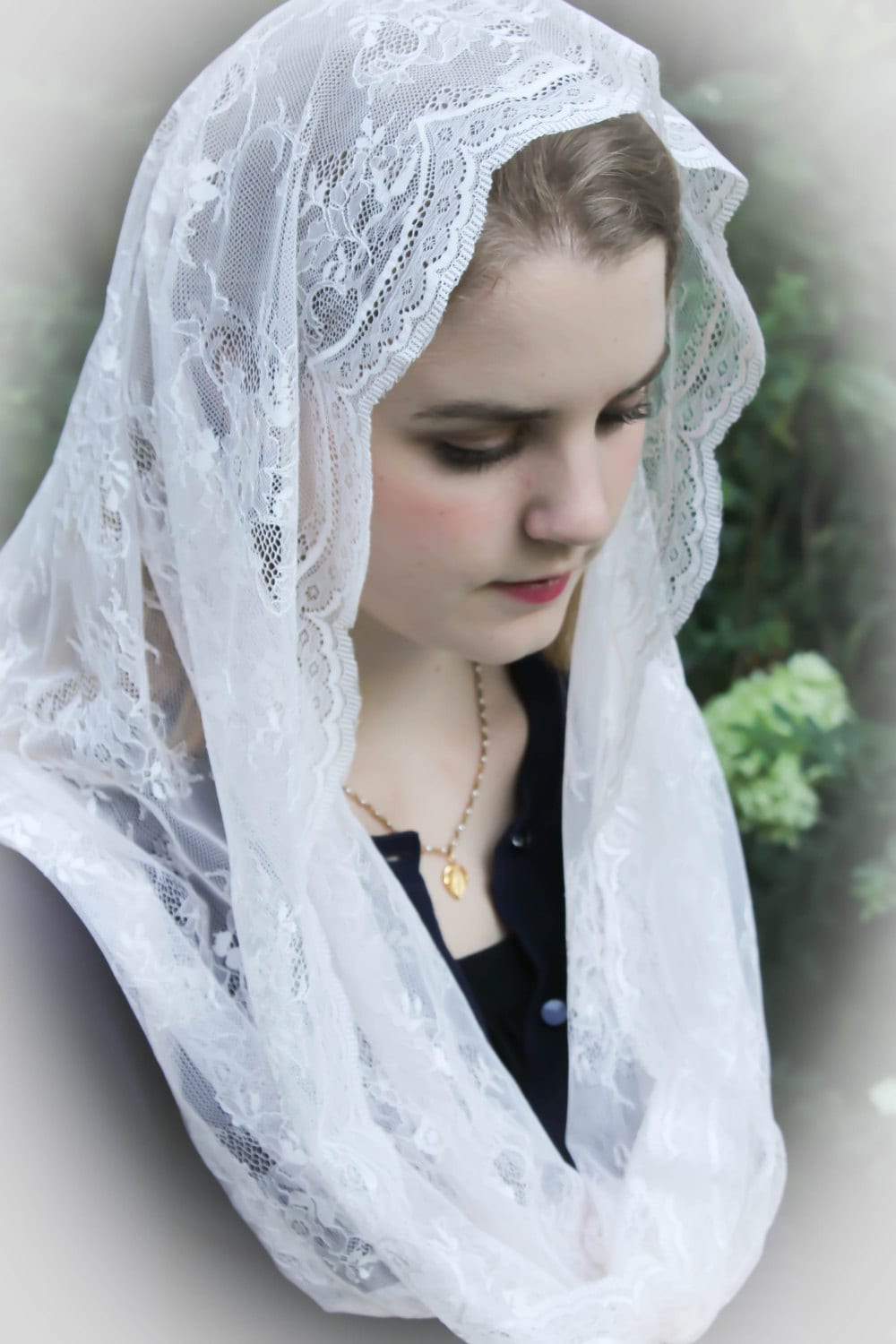 Evintage Veils~ French Chantilly Salve Regina Light Blush PINK Lace ...