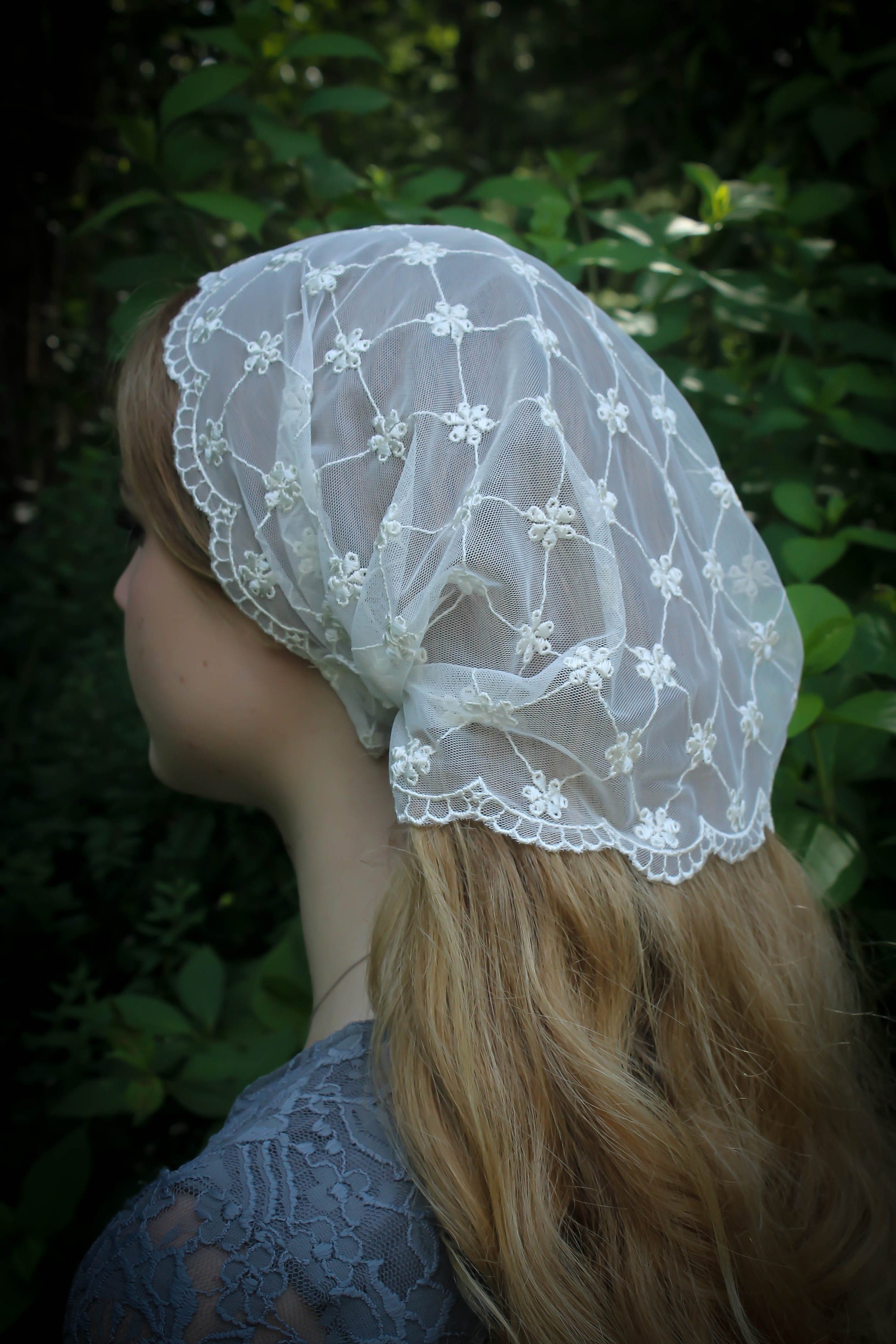 Evintage Veils~ So Soft Headwrap Embroidered Ivory Floral Lace Headband ...