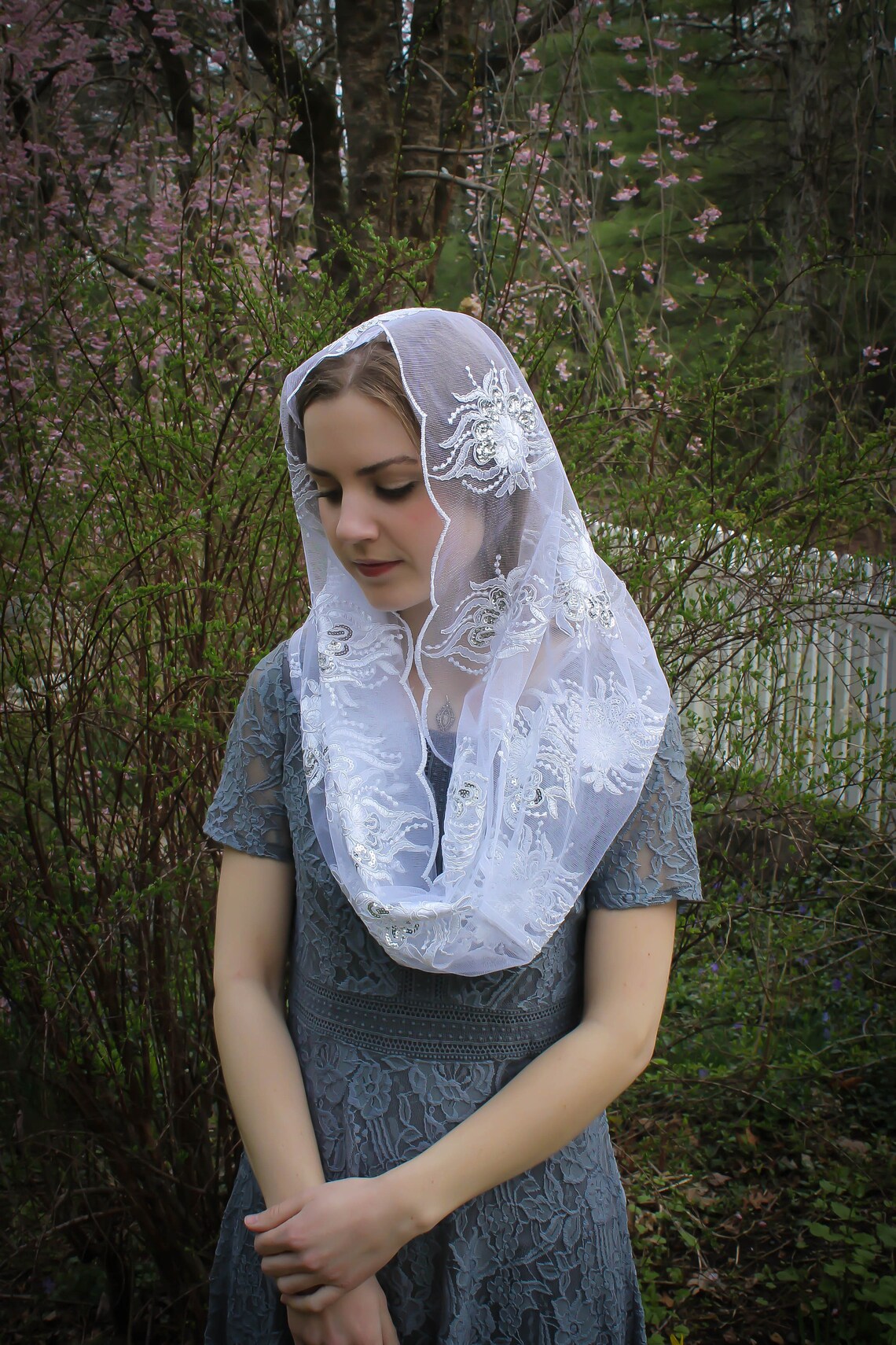 Evintage Veils~ Queen of Peace White/silver OR Gold on Champagne Sequin ...