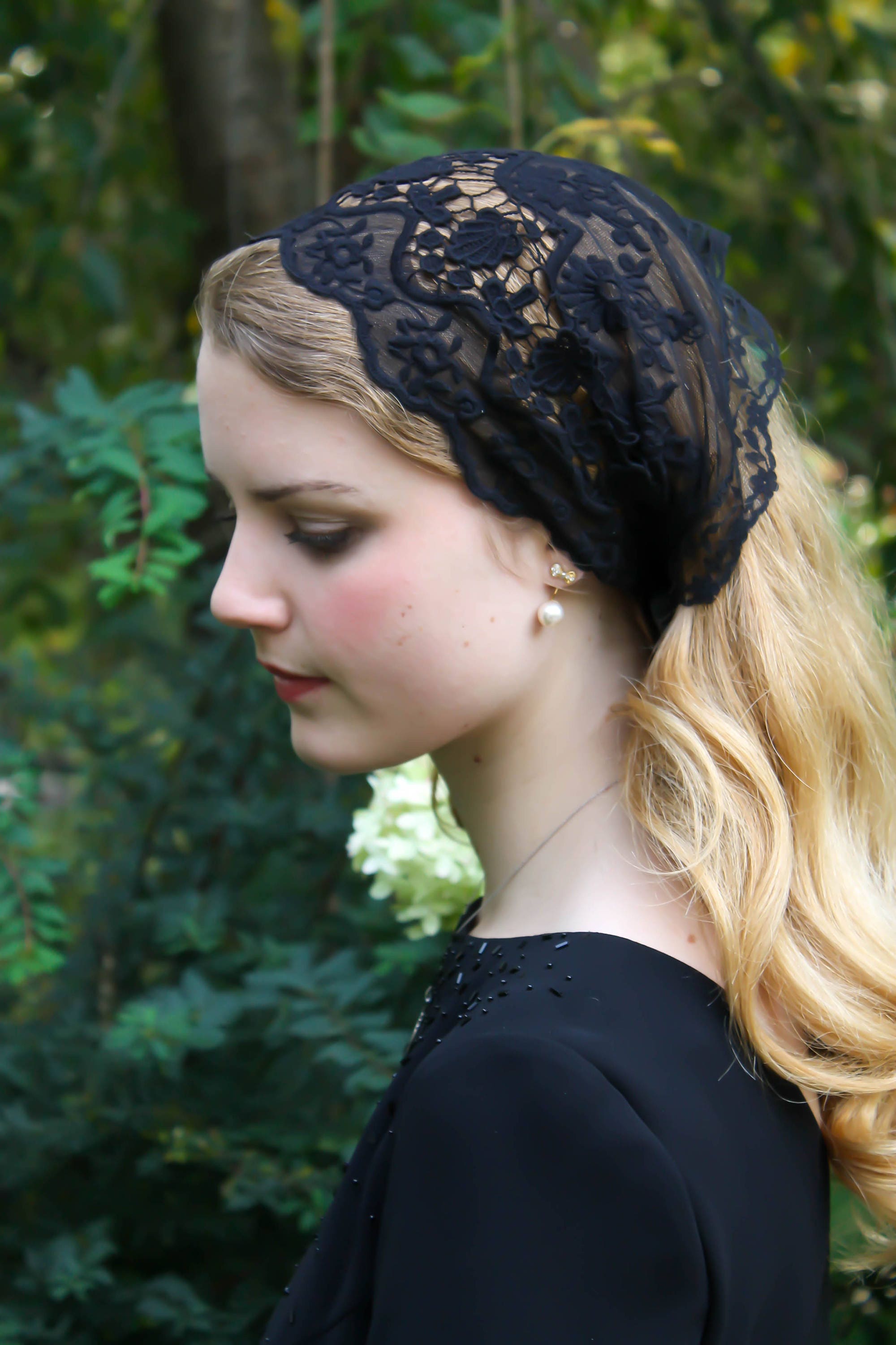 Evintage Veils~ So Soft Headwrap Embroidered Black Victorian Style Lace ...