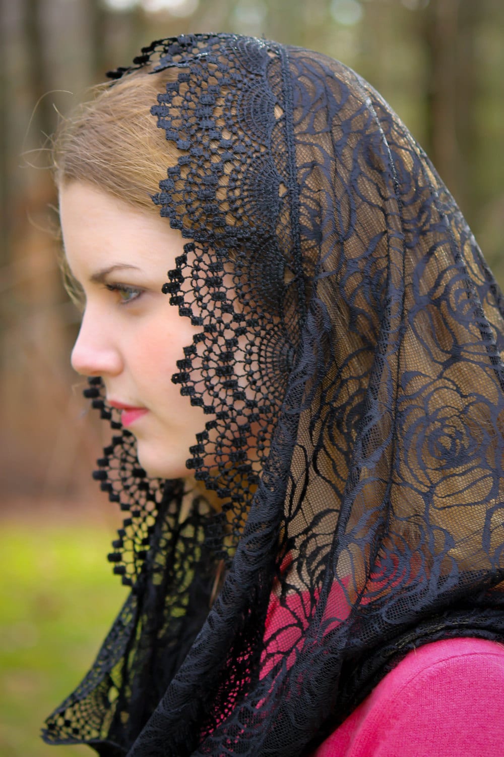 Evintage Veils~Black Rose Lace Chapel Veil Mantilla Infinity Veil Latin ...