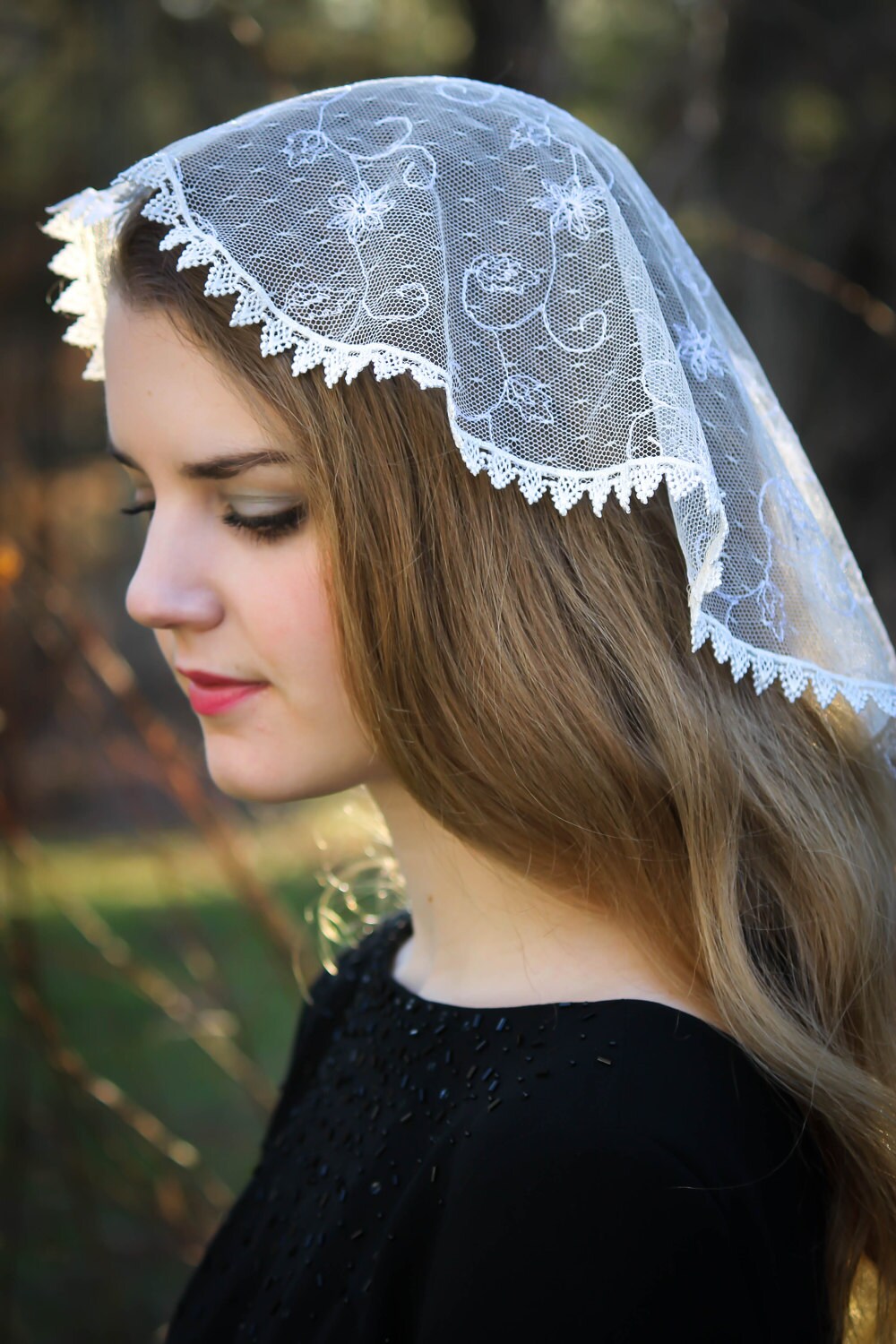 Evintage Veils~ Princess Style Sacre-Coeur Traditional Catholic Ivory ...