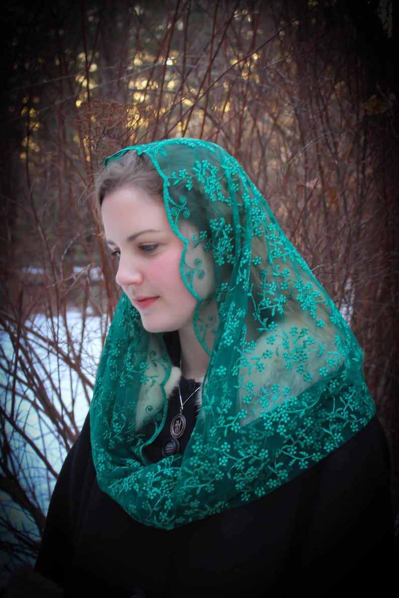 Evintage Veils~ READY TO SHIP Queen of Peace Embroidered Lace Chapel ...