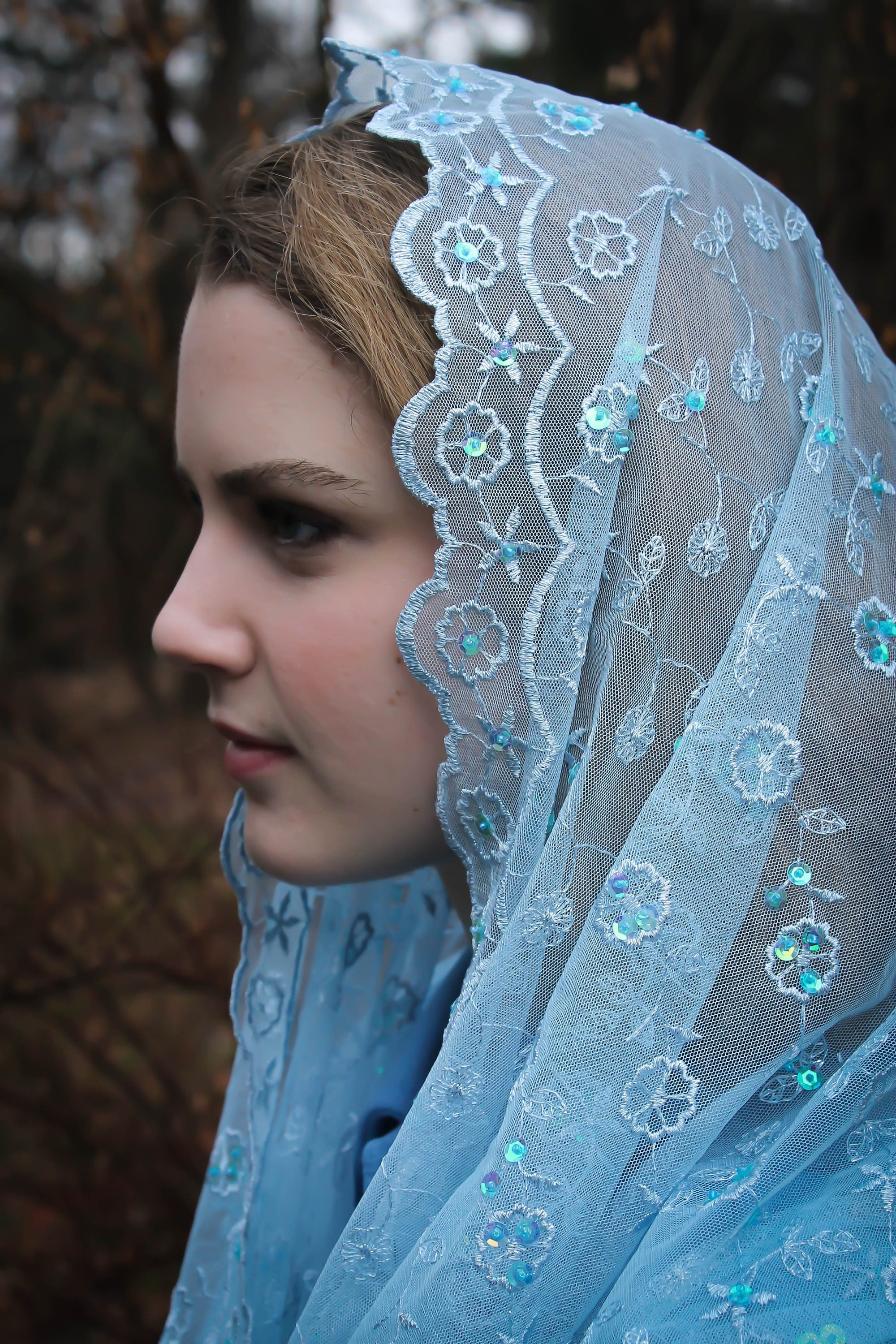 Evintage Veils~ Marian Blue Beaded Embroidered Lace Chapel Veil ...