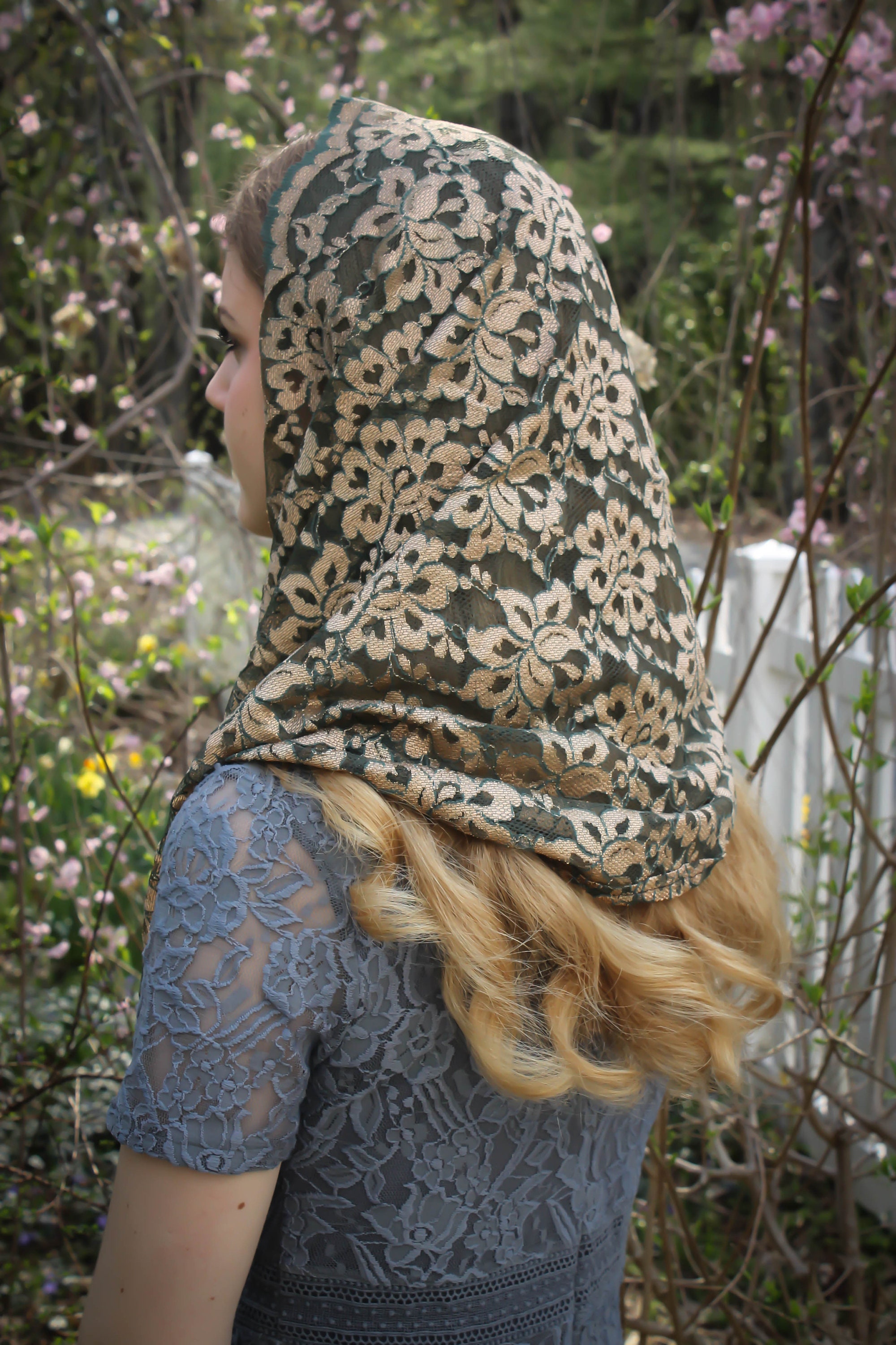 Evintage Veils~ Teal & Gold Embroidered Super Soft Lace Infinity Shape ...