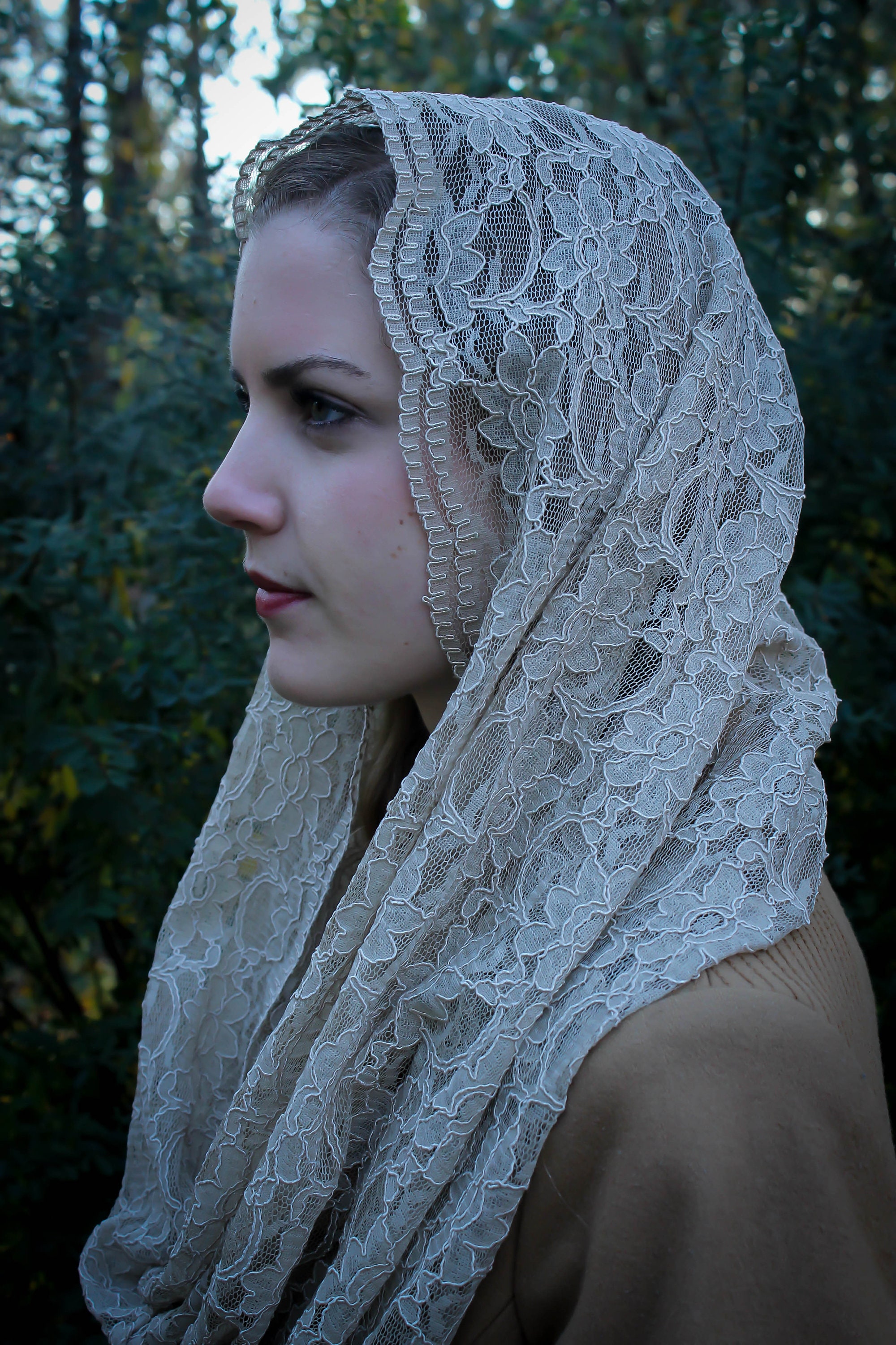 Evintage Veils~ Regina Caeli Soft Beige Embroidered Lace Chapel Veil ...