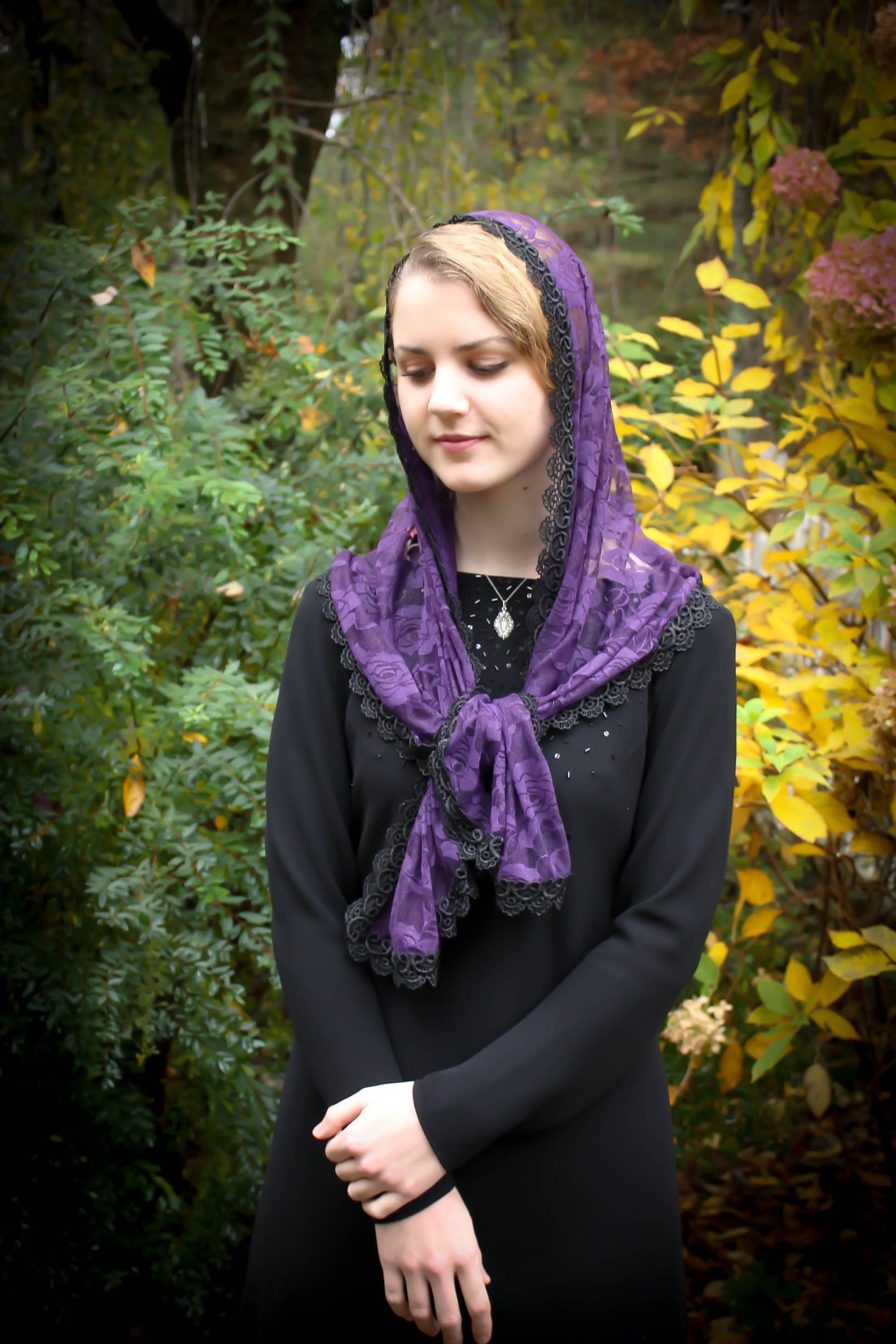 Evintage Veils~Our Lady of the Fields Purple Roses Chapel Veil Mantilla ...