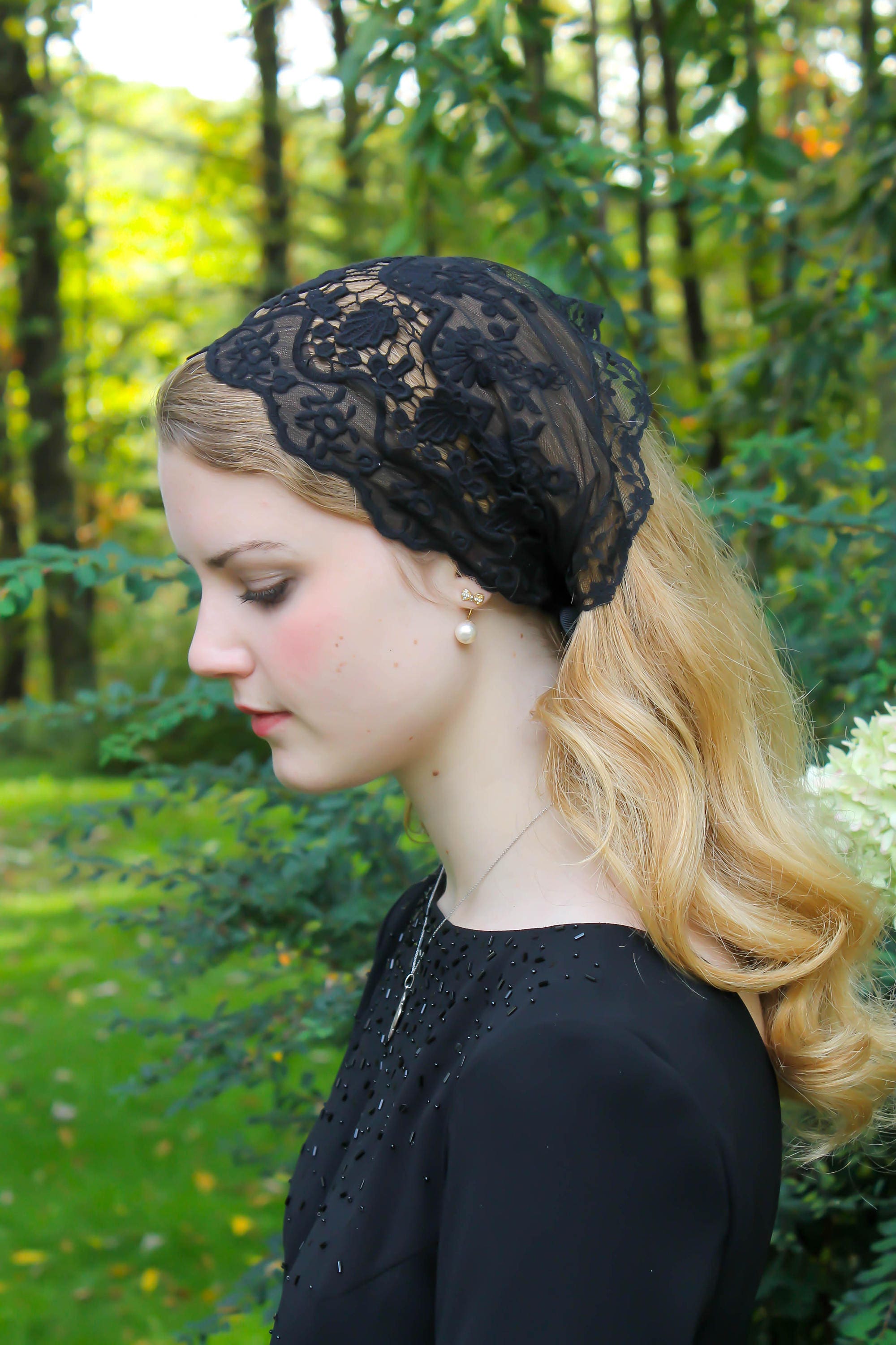 Evintage Veils~ So Soft Headwrap Embroidered Black Victorian Style Lace ...