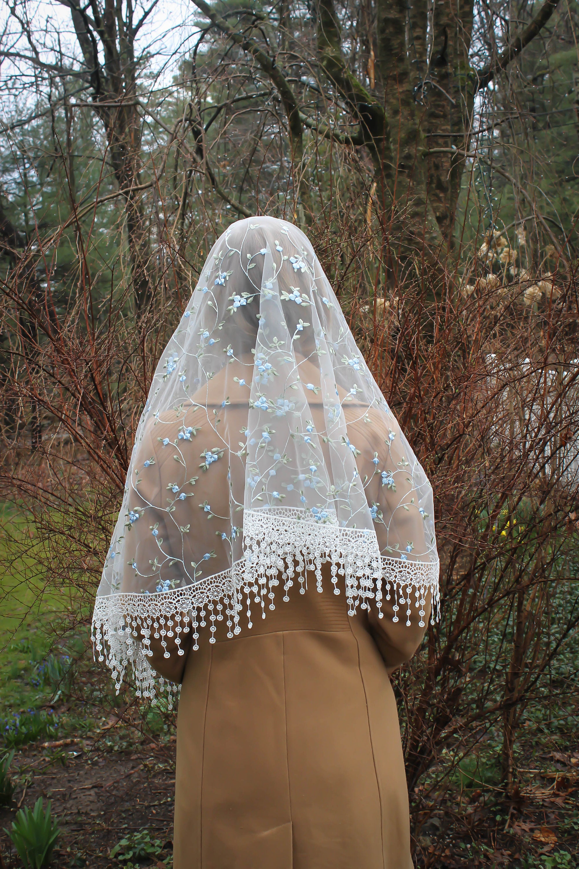 Evintage Veils~ST. Therese Little Flower Marian Blue Fringe Lace ...
