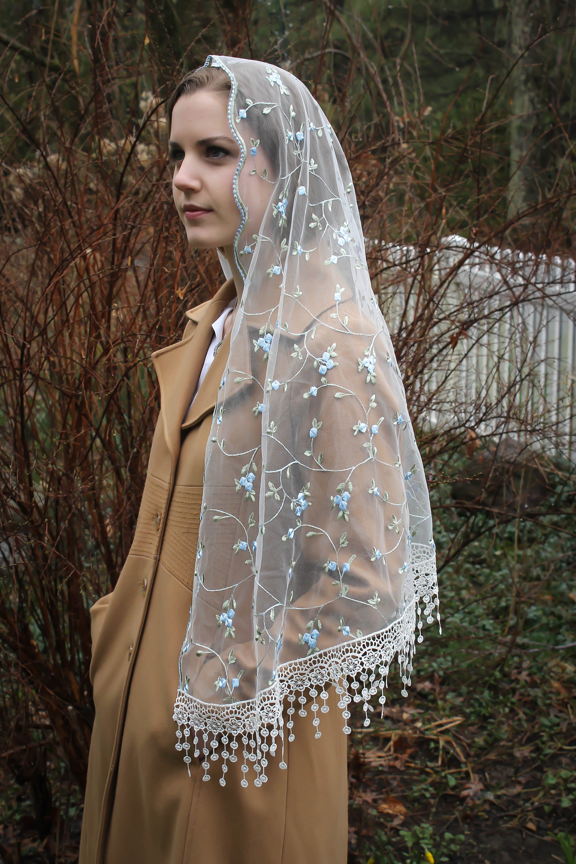 Evintage Veils~ST. Therese Little Flower Marian Blue Fringe Lace ...