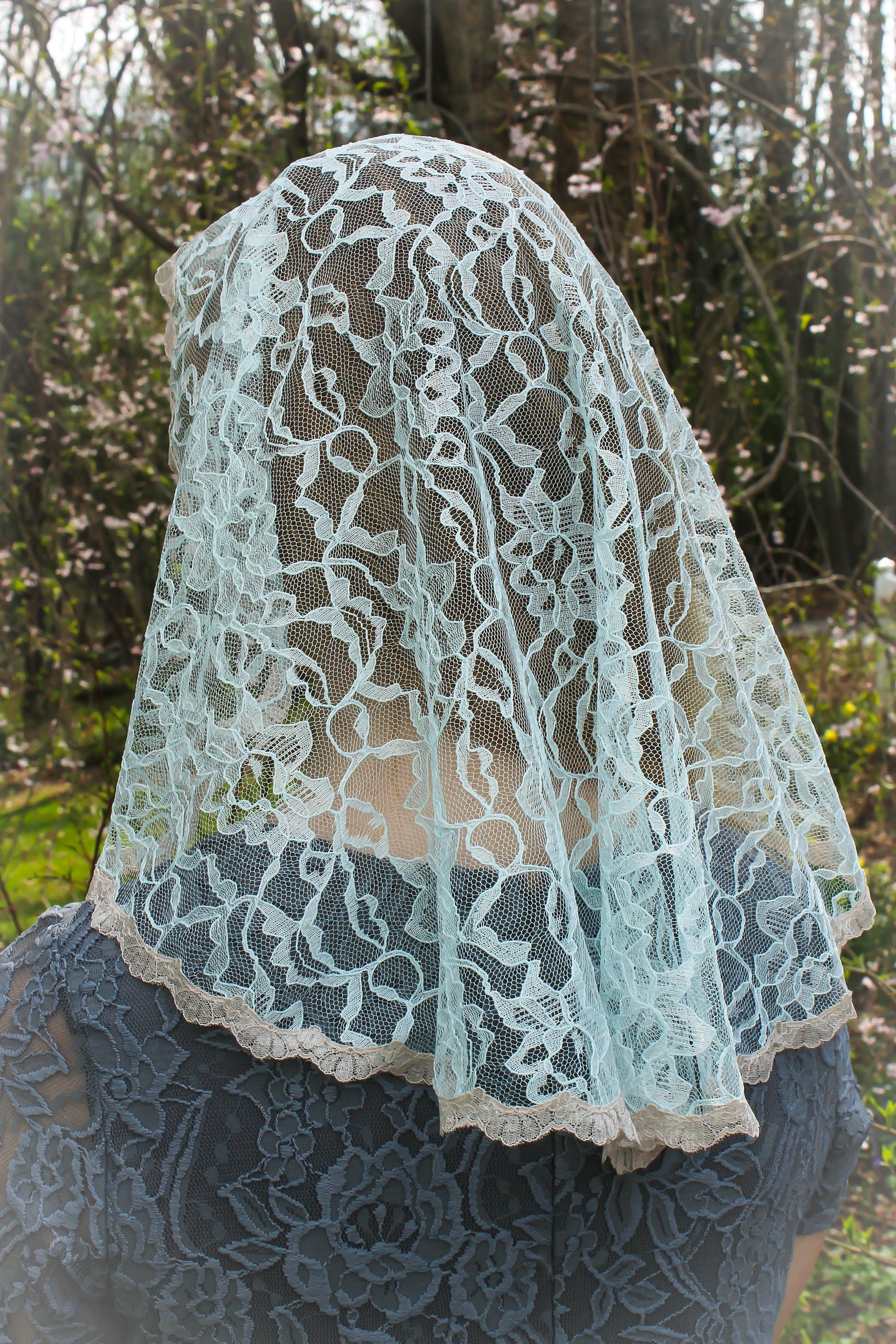 Evintage Veils~ Princess Style Seafoam Green Lace Traditional Catholic ...