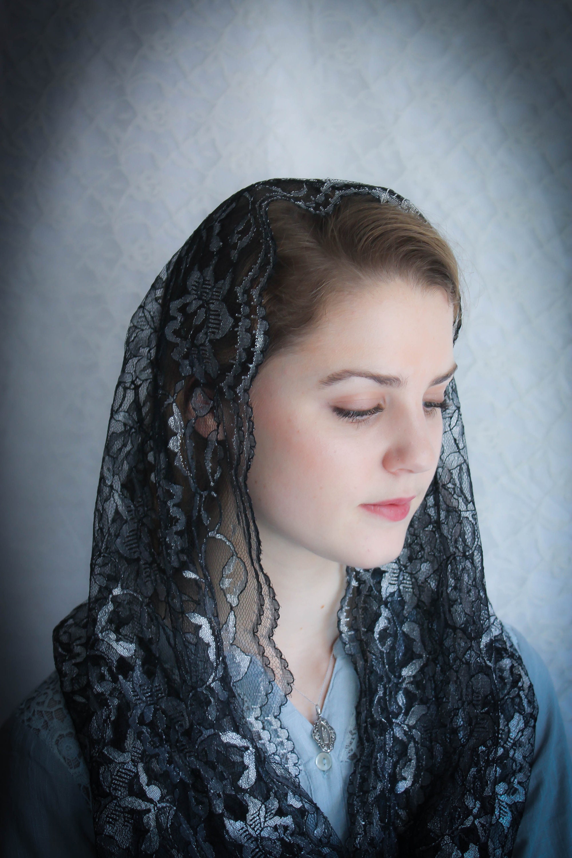 Evintage Veils~ Silver and Black Light Metallic Lace Embroidered ...