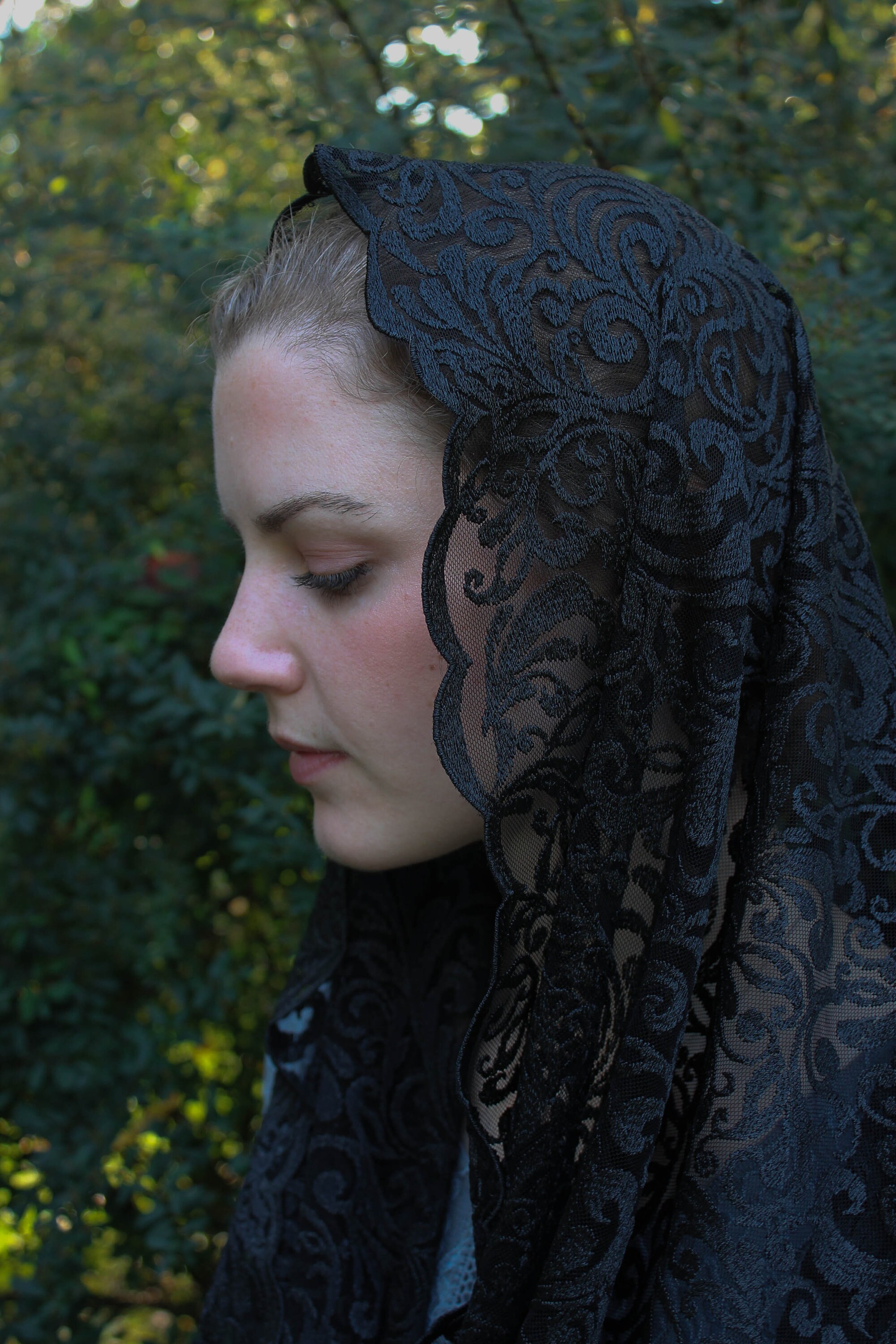 Evintage Veils~ READY TO SHIP Queen of Peace Soft Black Embroidered ...