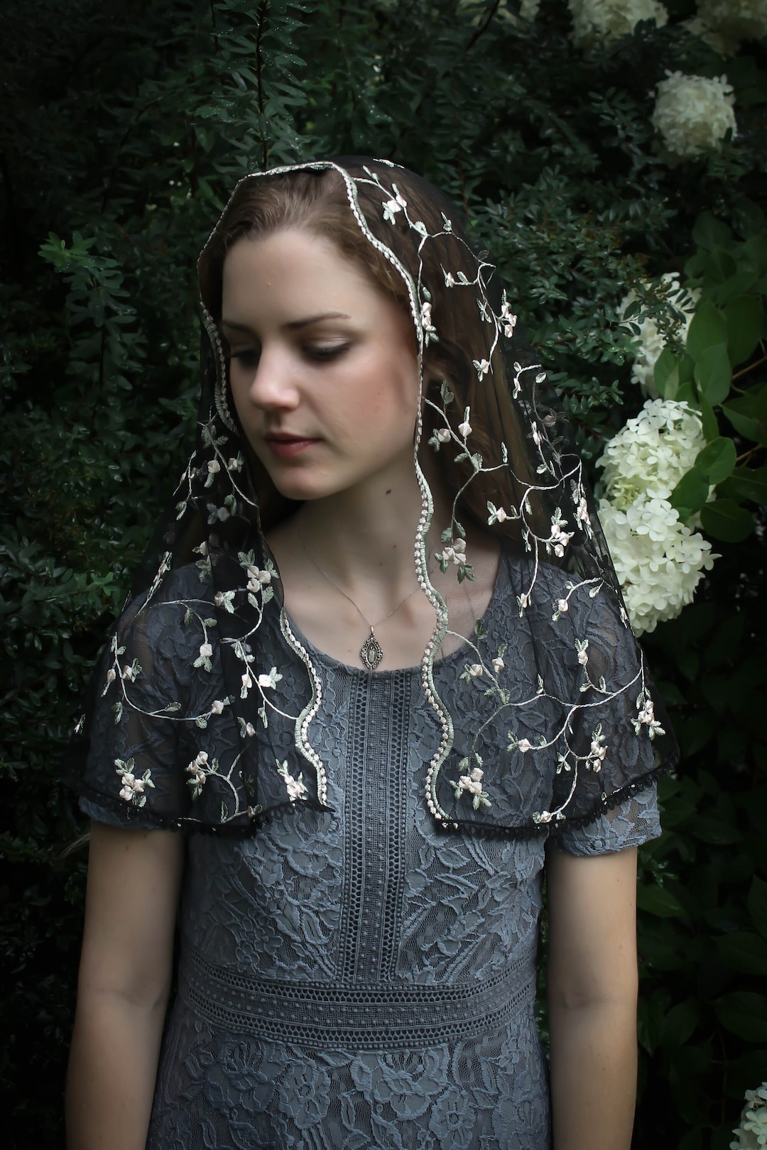Evintage Veils~traditional D Shape Veil ST Therese Little Flower Lace ...