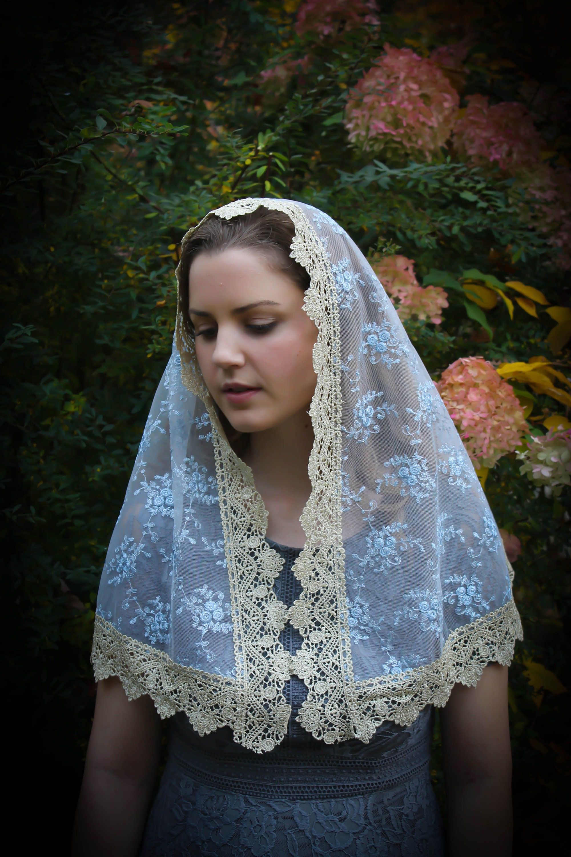 Evintage Veils~ Our Lady of the Rosary Joyful Mysteries Marian Blue ...