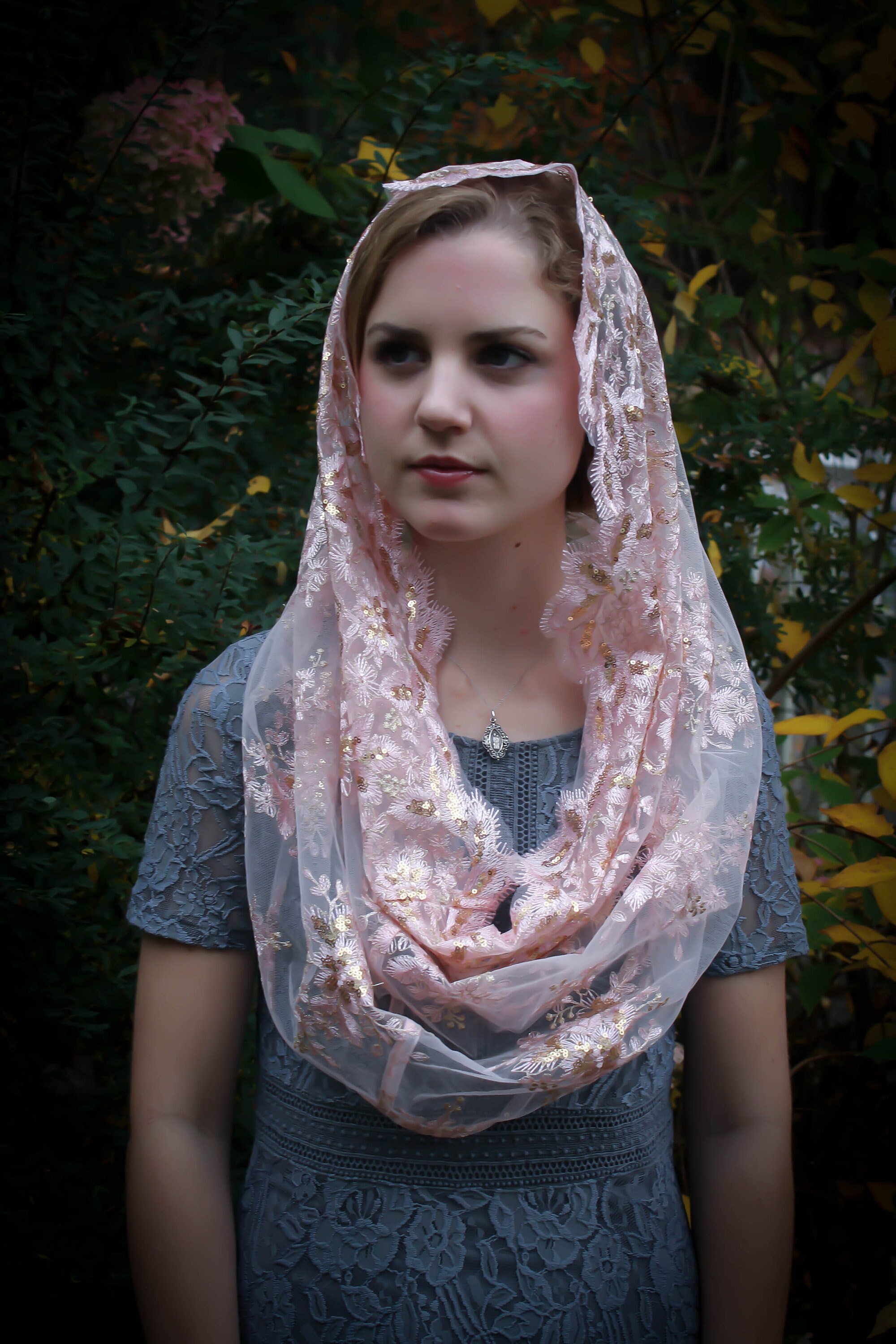 Evintage Veils~READY TO SHIP Queen of Peace Soft Rose & Gold Sequin ...