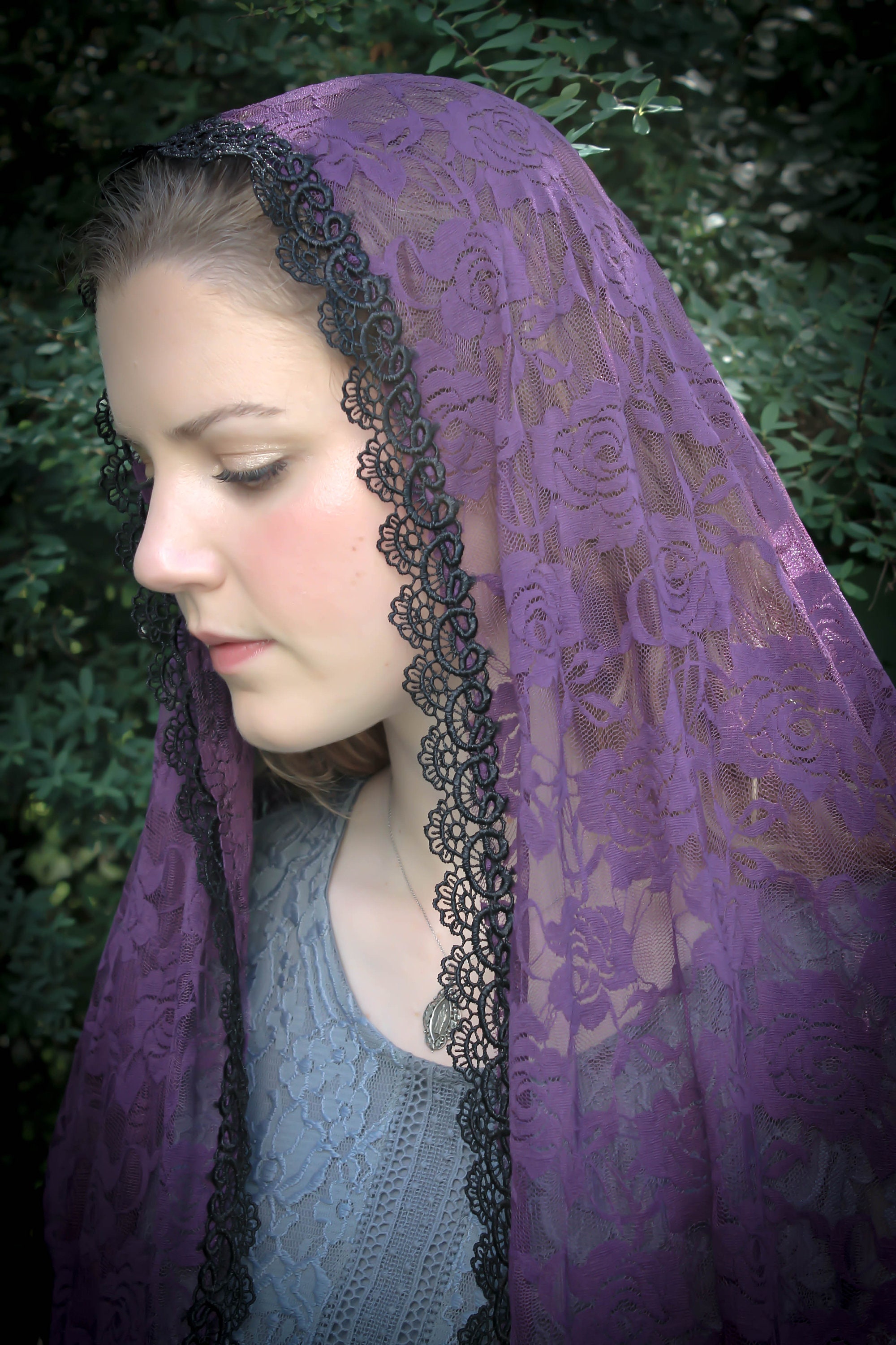 Evintage Veils~Our Lady of the Fields Soft Purple Roses Chapel Veil ...