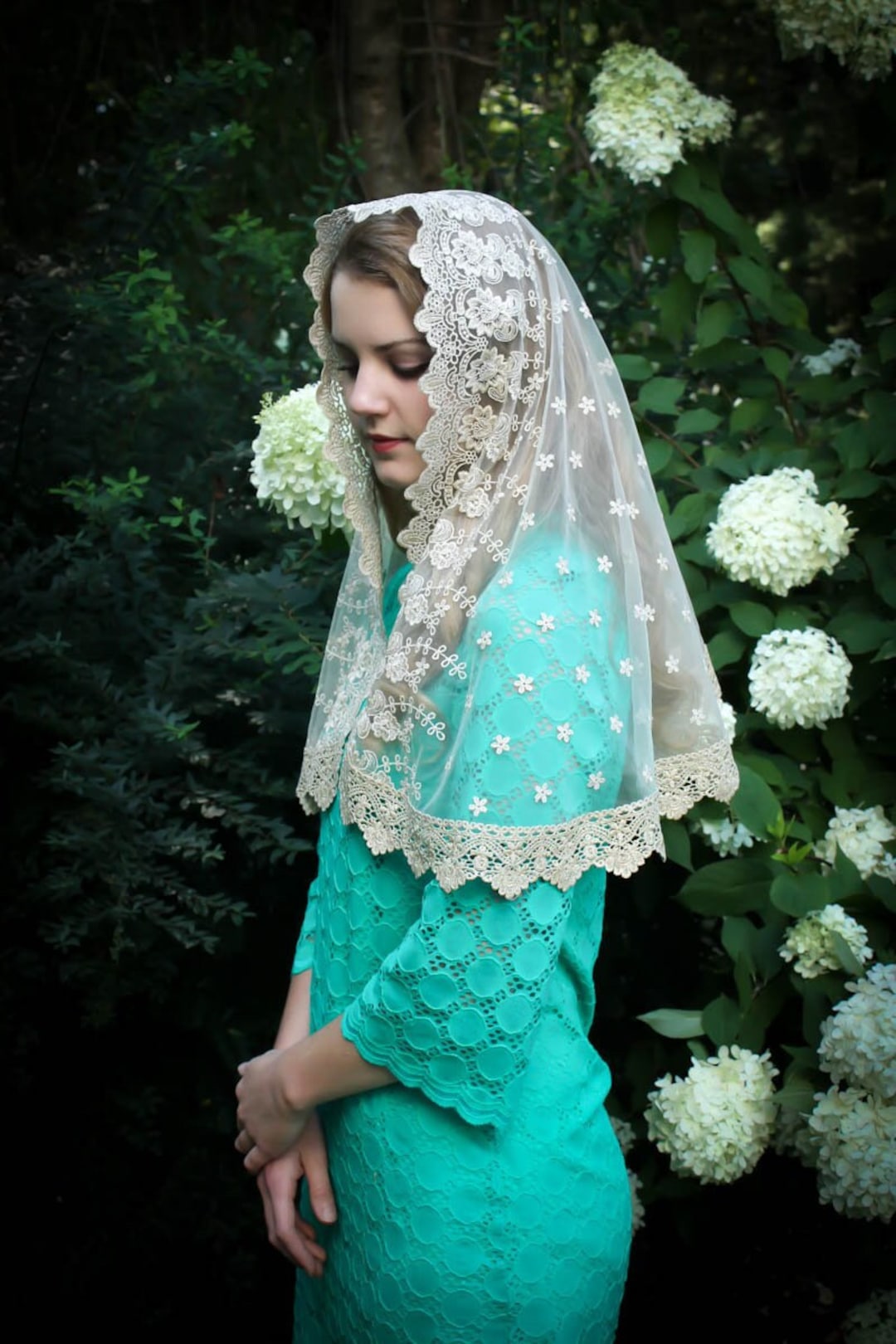 Evintage Veils~ready TO SHIP Our Lady of the Lily Gold Embroidered Lace ...