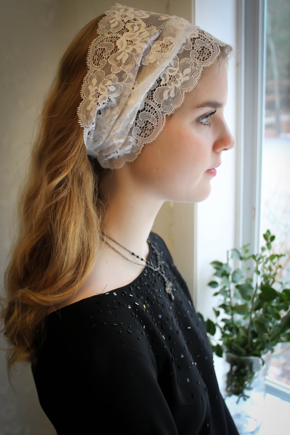 Evintage Veils~ So Soft Headwrap Embroidered Chantilly Lace Headband ...