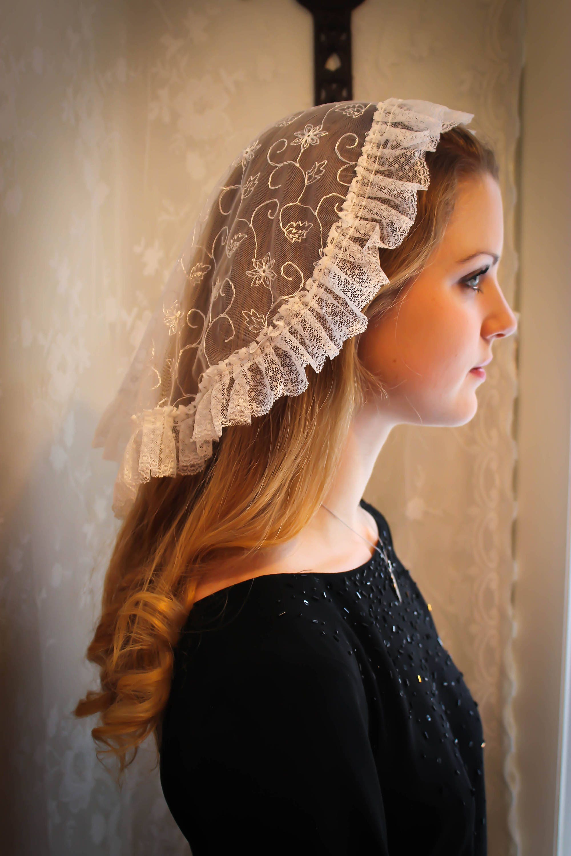Evintage Veils~ Princess Style Sacre-Coeur Traditional Catholic White ...