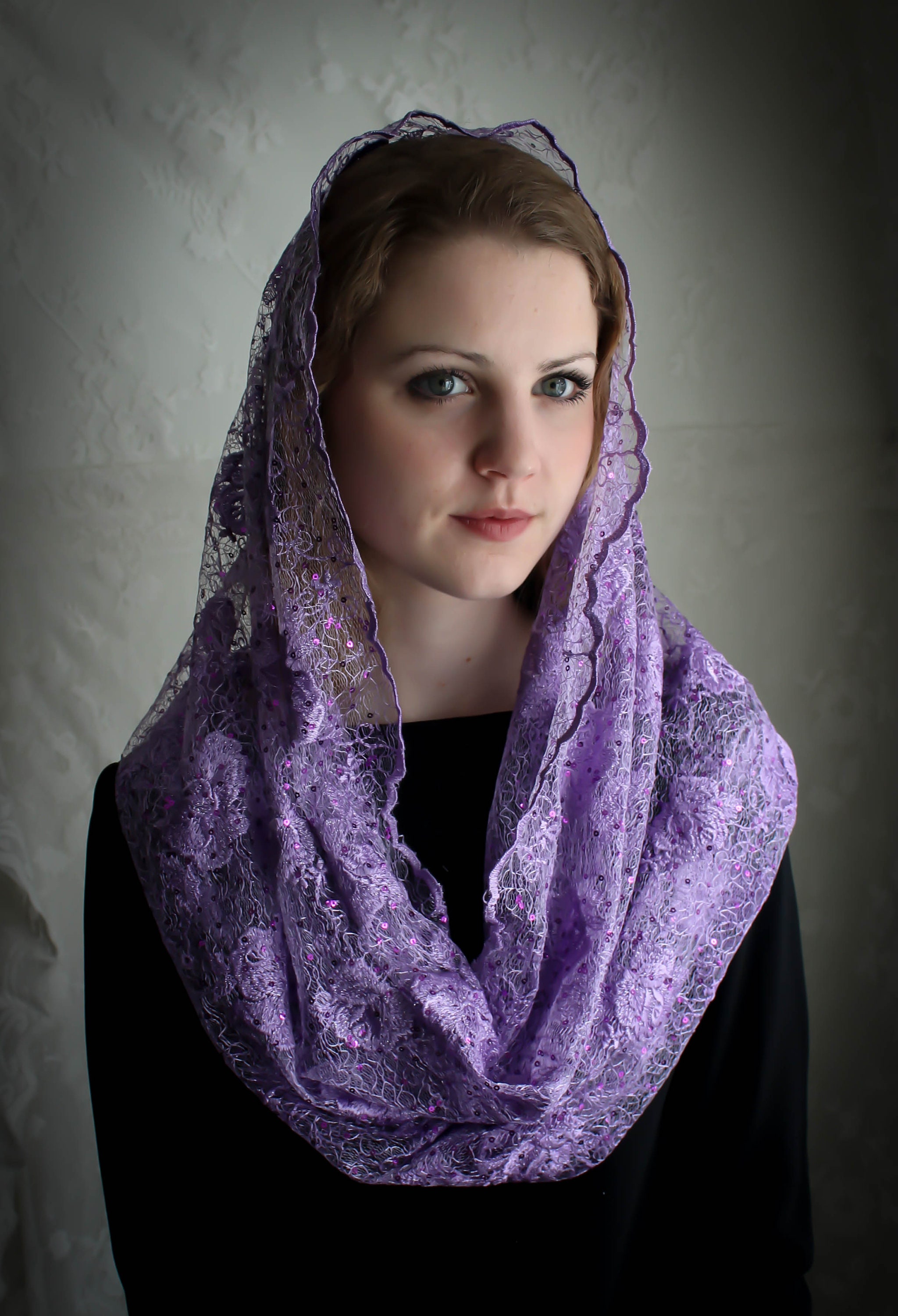 Evintage Veils~ Lent/Advent Purple Our Lady of Guadalupe Embroidered ...