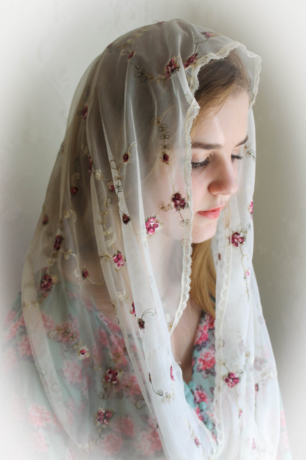Evintage Veils~St Therese Little Flower Veil Lace Chapel Veil Mantilla ...