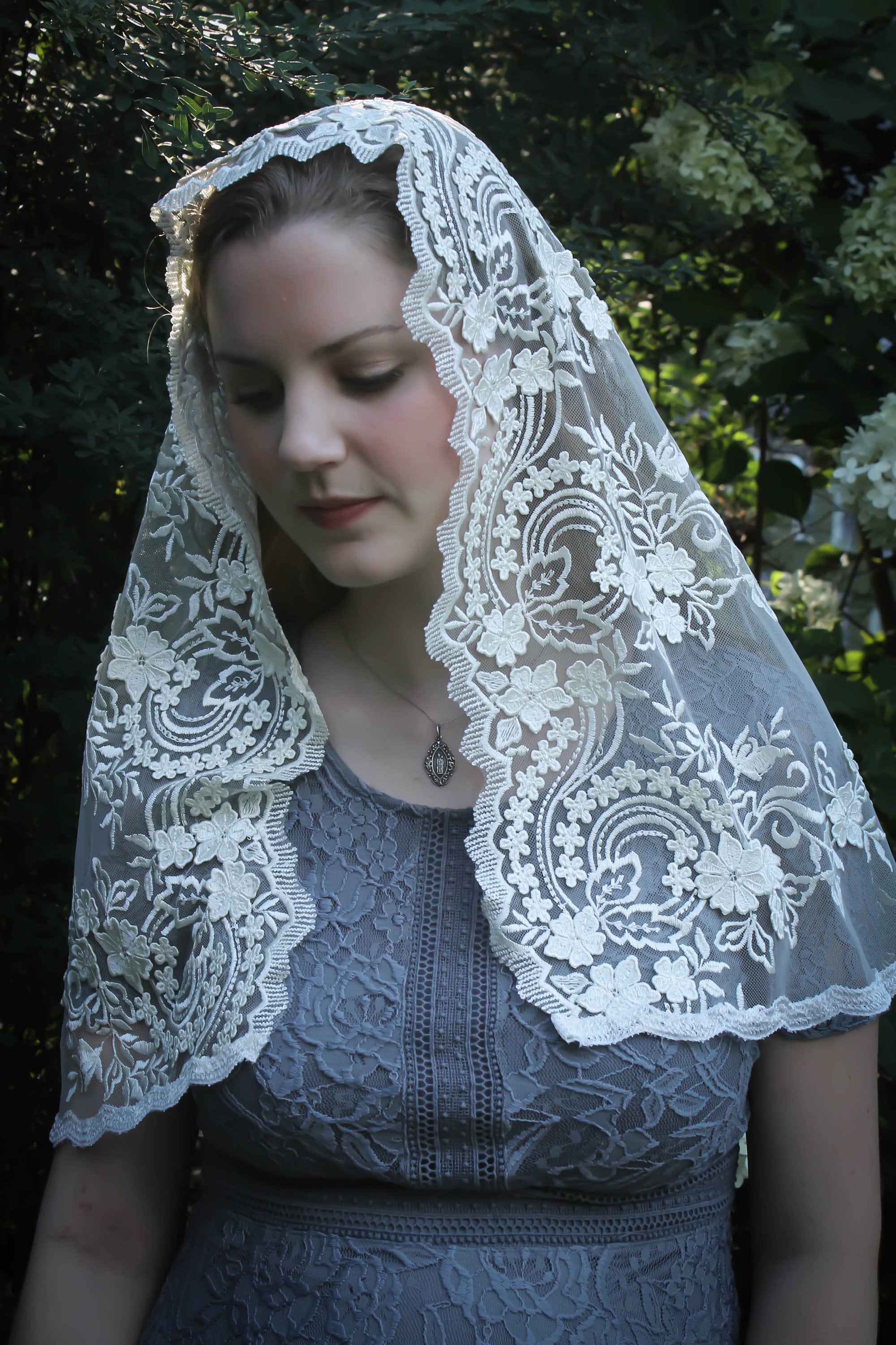 Evintage Veils~ READY TO SHIP Salve Regina Lovely Ivory Embroidered ...