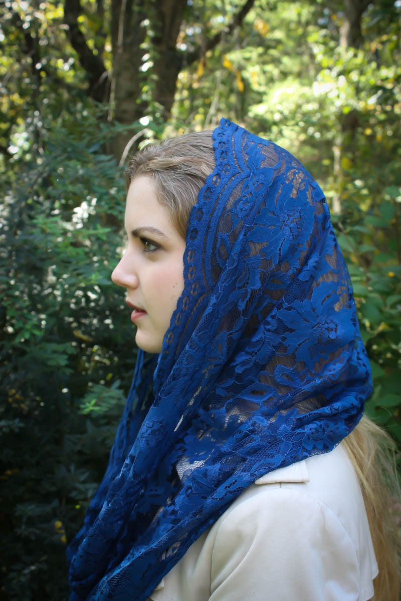 Evintage Veils: Ready to Ship Our Lady Queen of Peace Royal Blue French ...