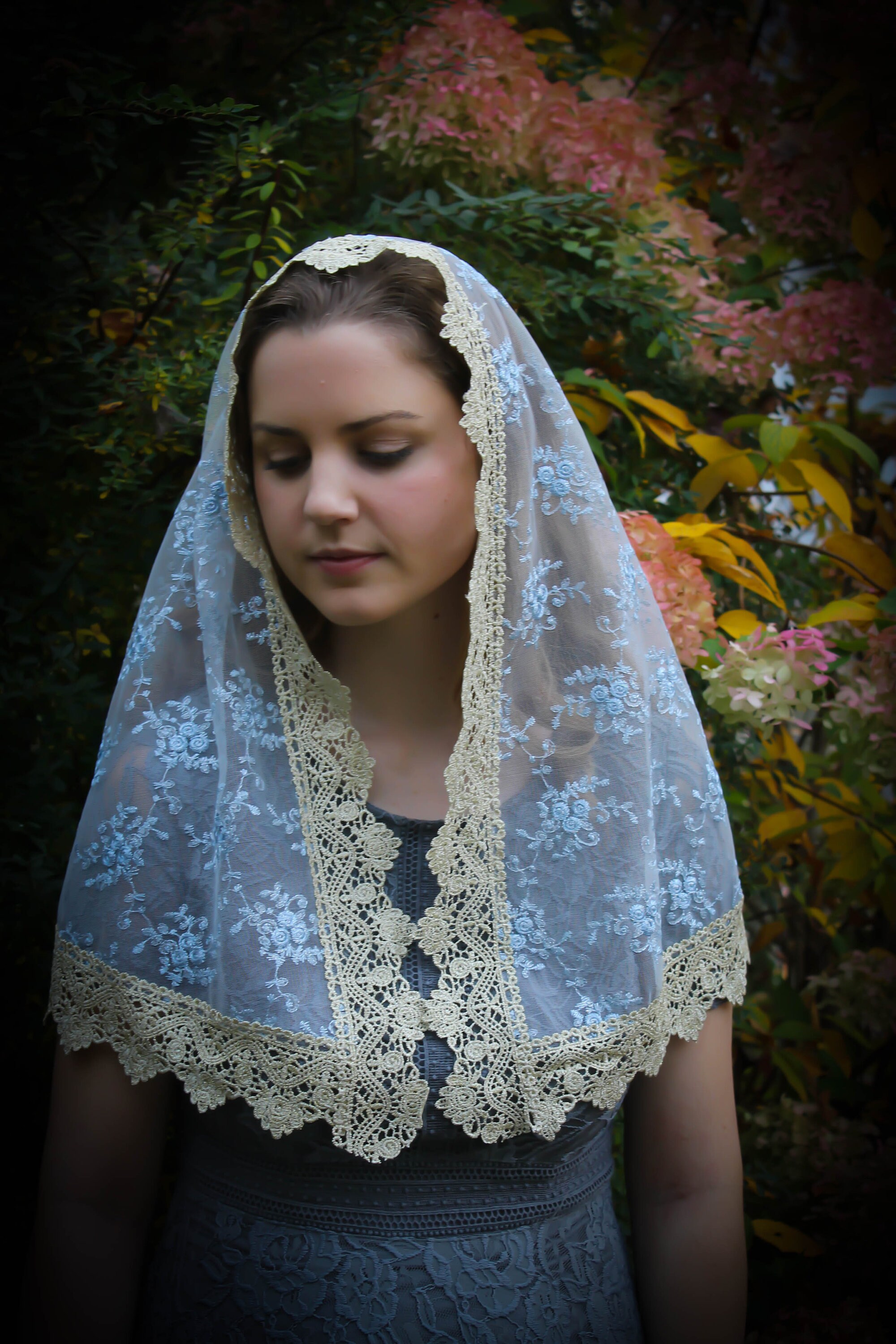 Evintage Veils~ Our Lady of the Rosary Joyful Mysteries Marian Blue ...