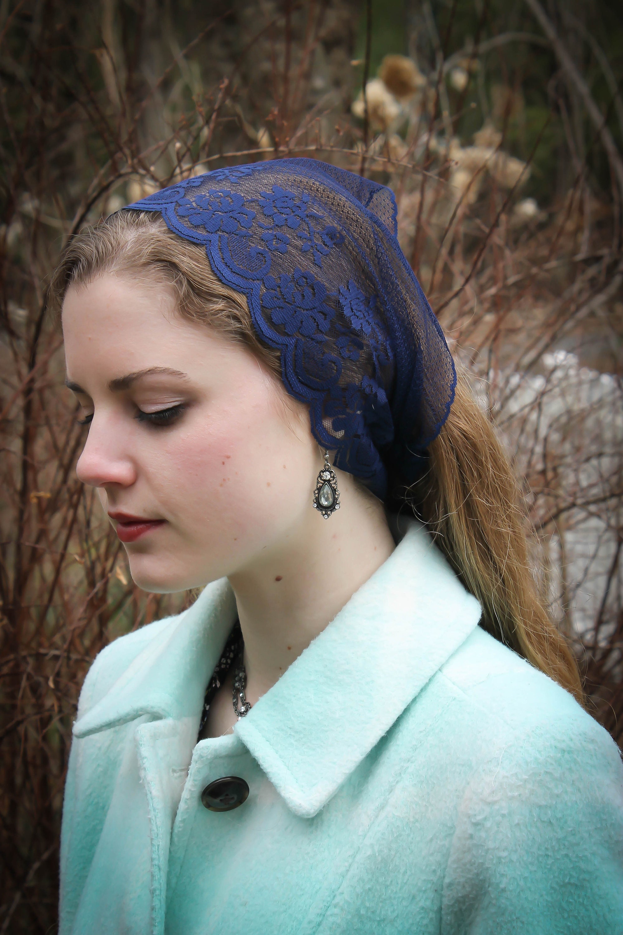 Evintage Veils~ So Soft Headwrap Deep Navy Blue Chantilly Lace Headband ...