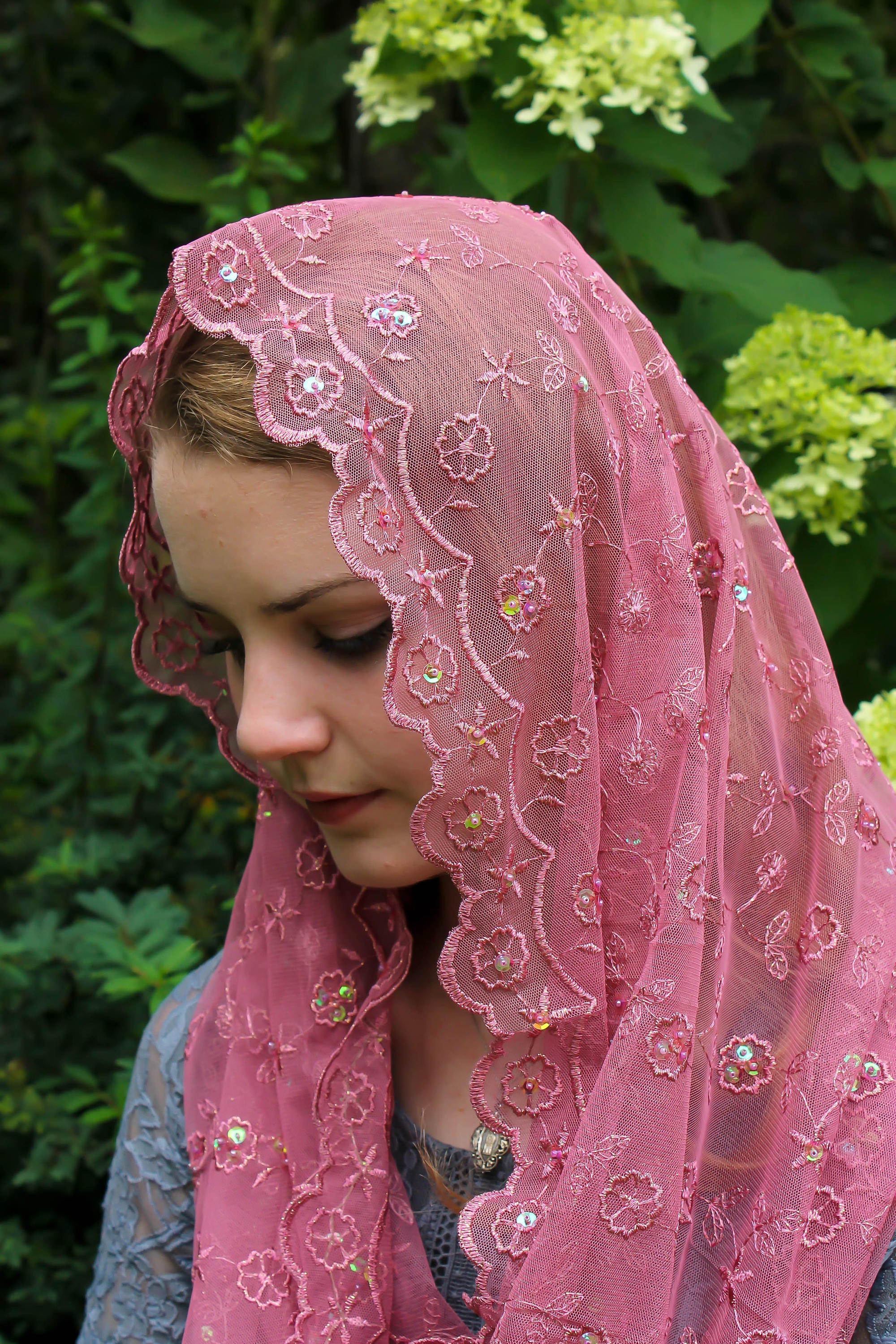 Evintage Veils~ Marian Blue Beaded Embroidered Lace Chapel Veil ...